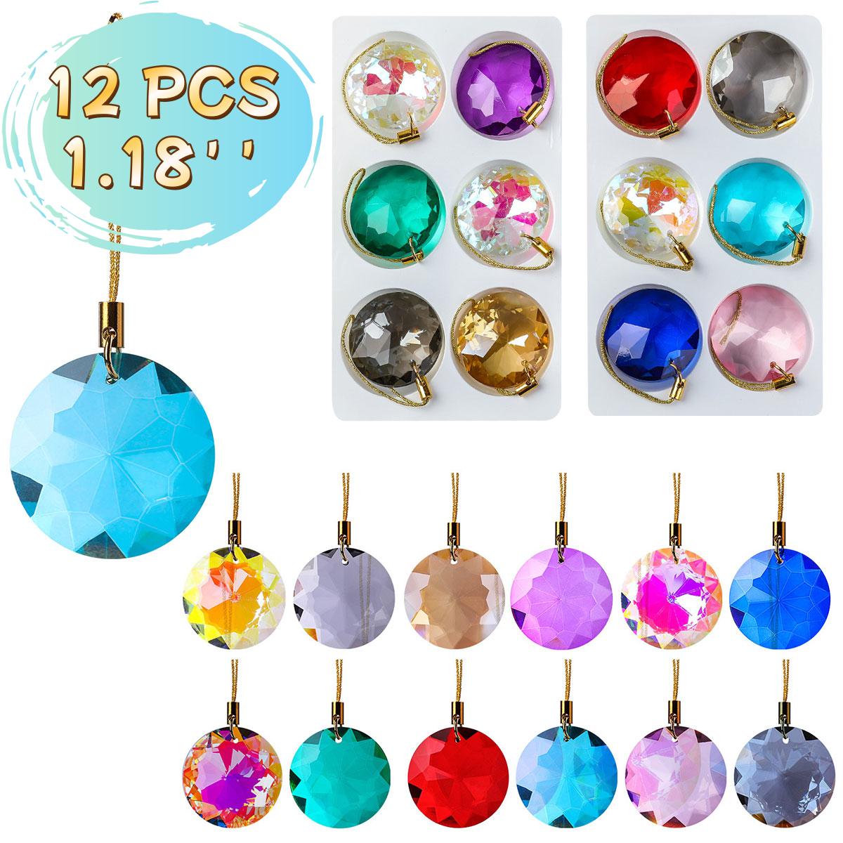 Mini Crystal Ball Suncatcher Prisms 12 Pcs 1.18" - Colorful Round Prism ...