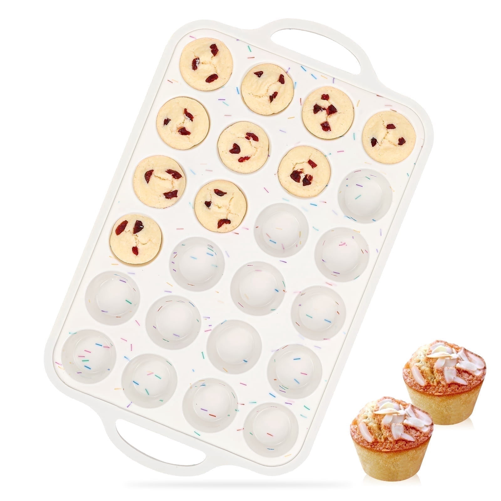 CAKETIME Silicone Mini Muffin Pan, with Metal Reinforced Frame - Mini ...