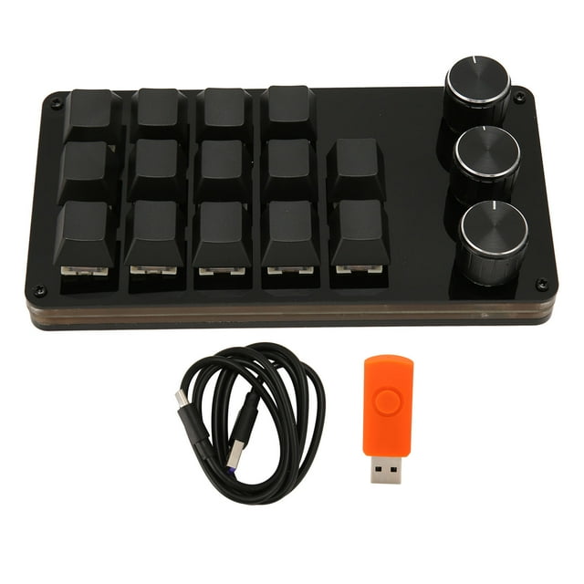 Mini Custom Keypad 14 Keys 3 Knobs Programmable Blue Switch Hot