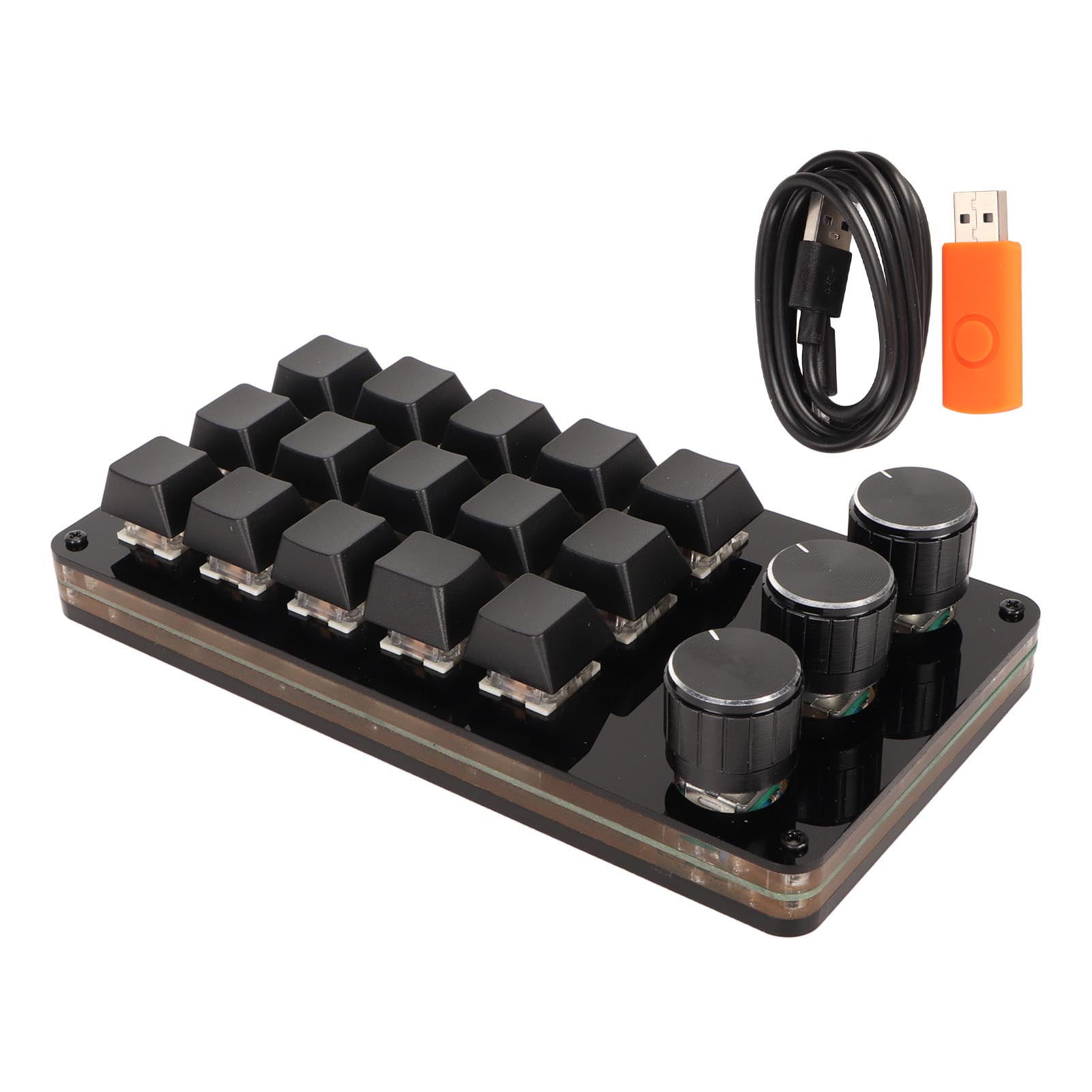 Mini Custom Keypad 15 Keys 3 Knobs Programmable Blue Switch Hot