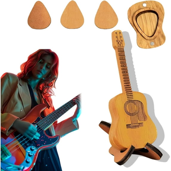 Mini Cute Edition Wooden Guitar Plectrum Case, Wooden Guitar Pick ...