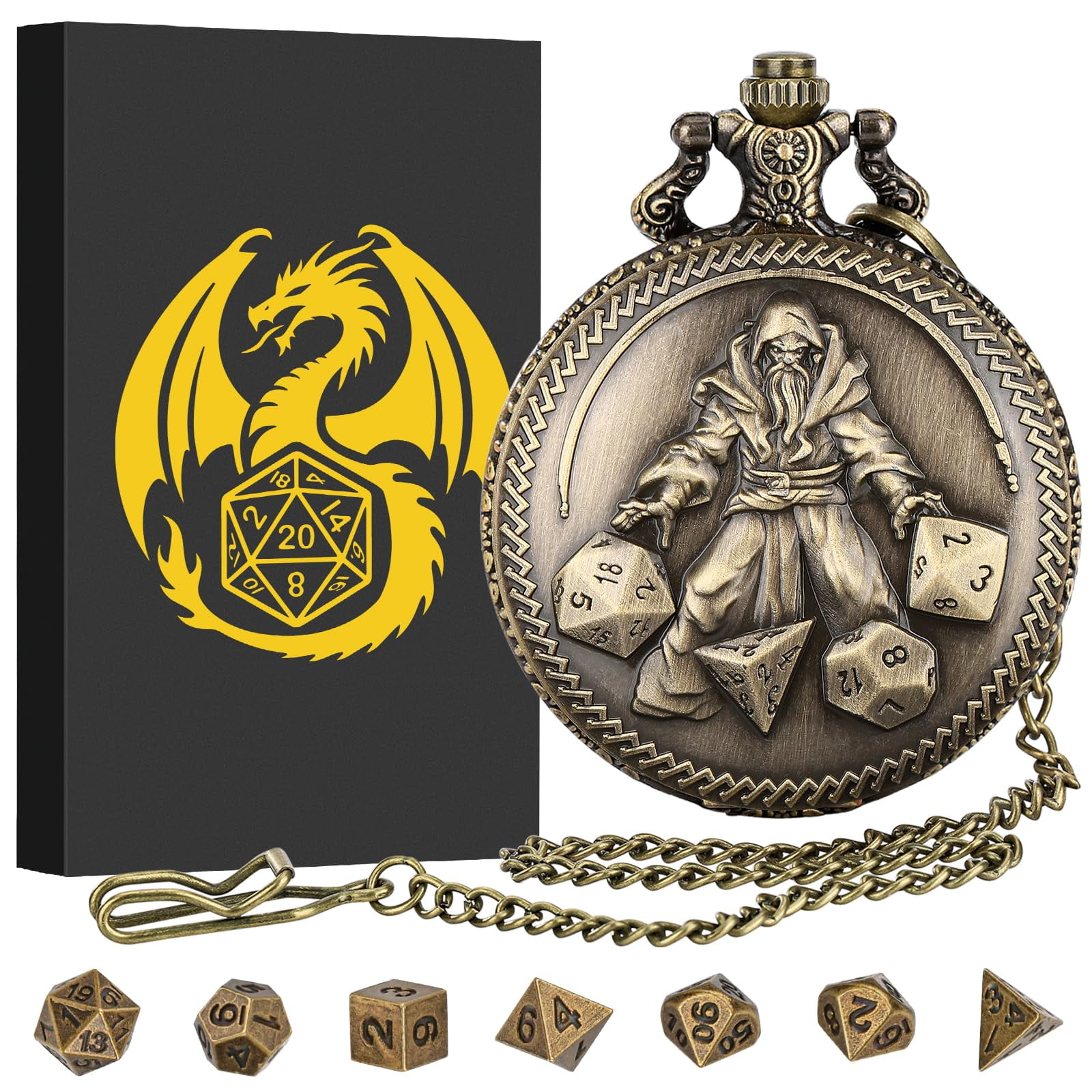 Mini DND Dice Set, MMF7 Hand Held Dice Wizard Pocket Watch Shell Case ...
