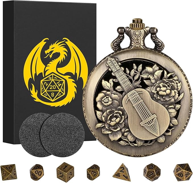 Mini DND Dice Set Steampunk Hollow Bard Pocket Watch Shell Case, 7pcs ...