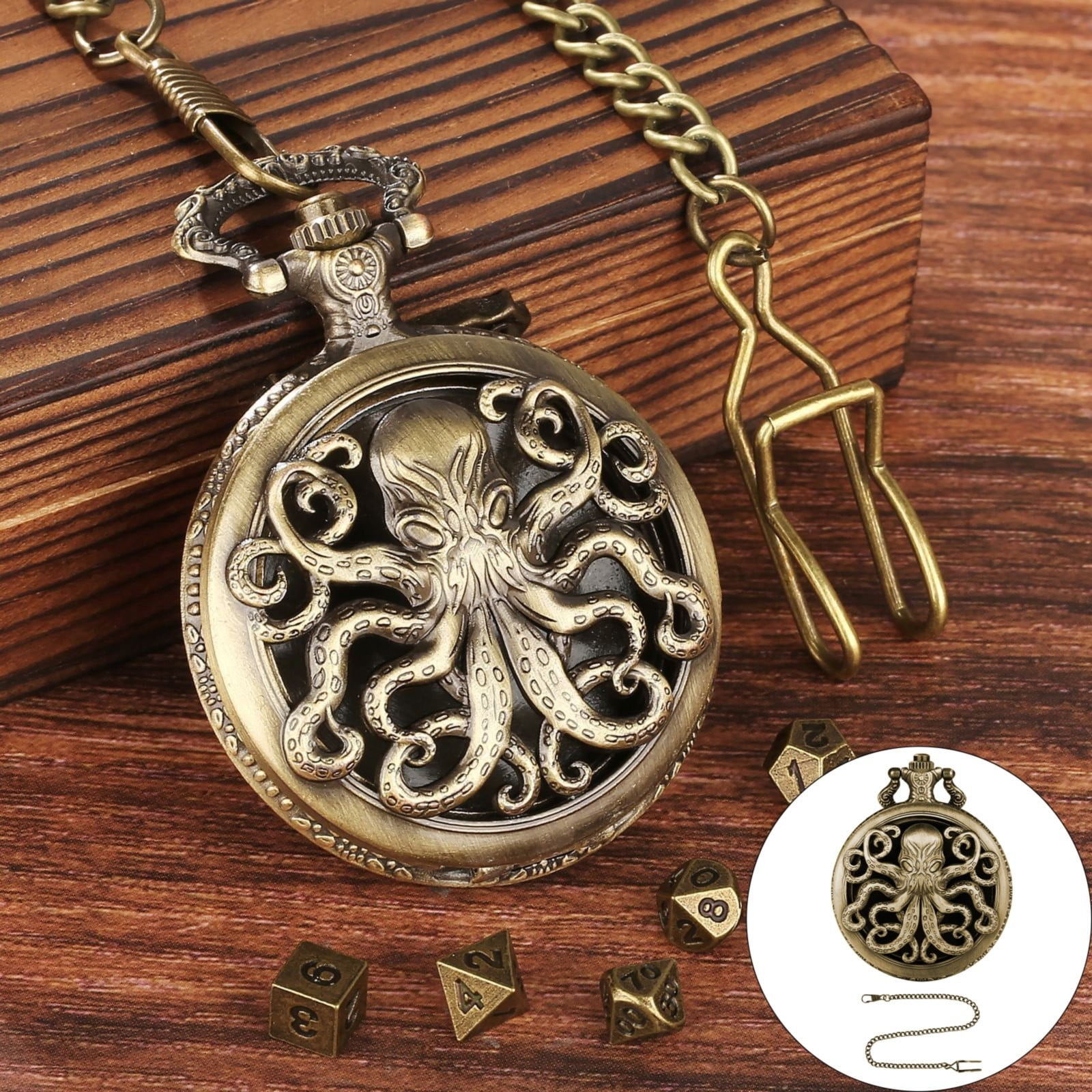 Mini DND Dice Set Steampunk Hollow Octopus Pocket Watch Shell Case ...