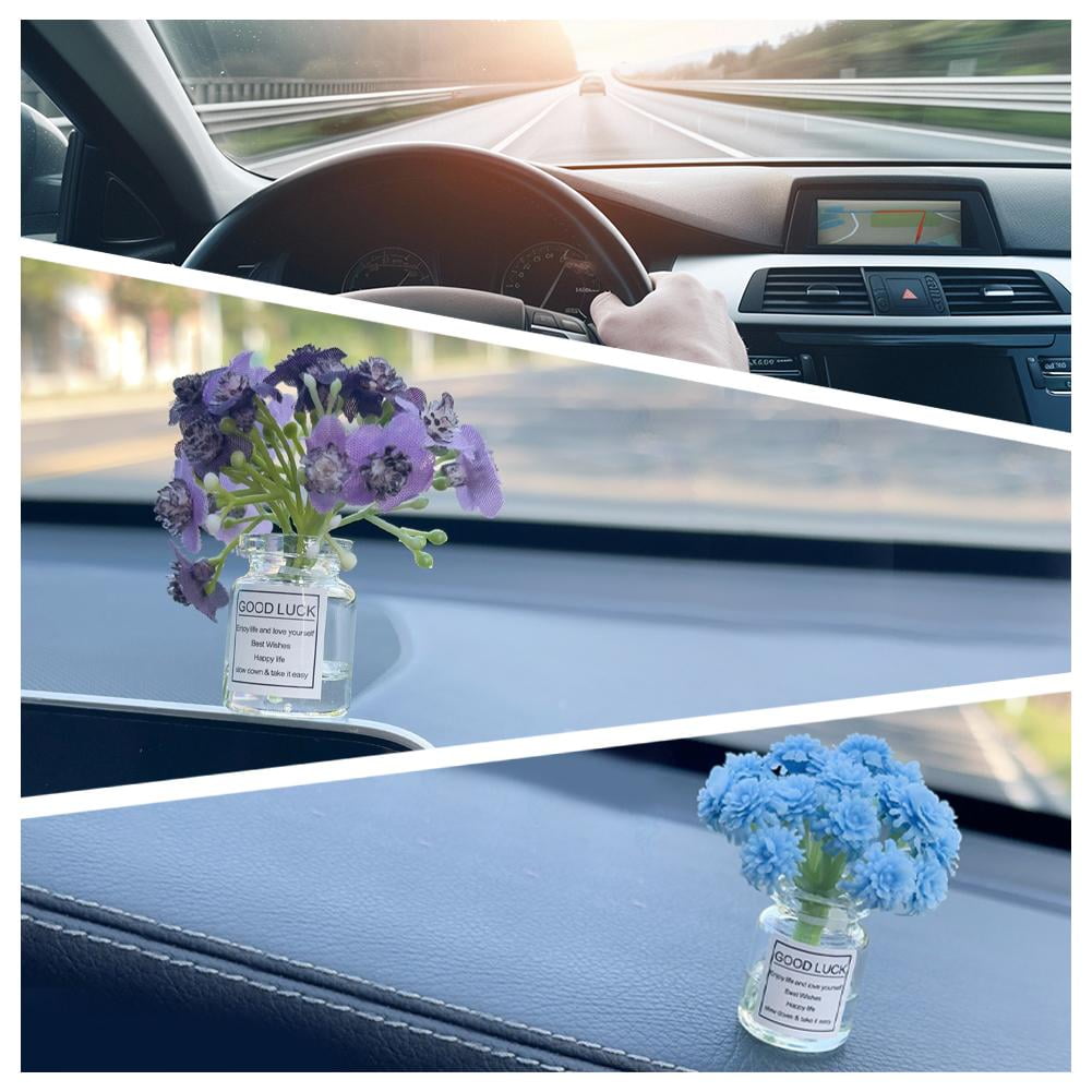 Mini Daisy Flowers In Glass Vase Mini Rose Flower Vase Car Dashboard Decorations Selfadhesive