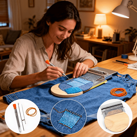 Mini Darning Loom Kit, Patchmaker Tool for DIY Fabric Repair, Portable ...