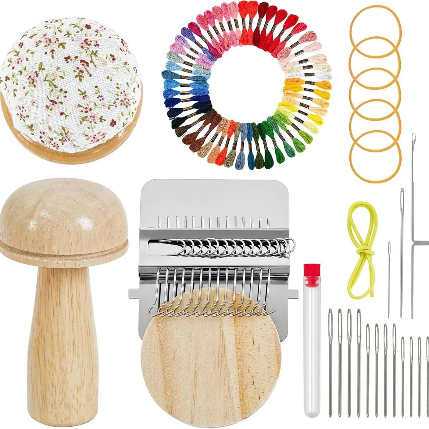 Mini Darning Loom,Mushroom Kit with 14 Hooks Small Weaving Loom 14 Pcs ...