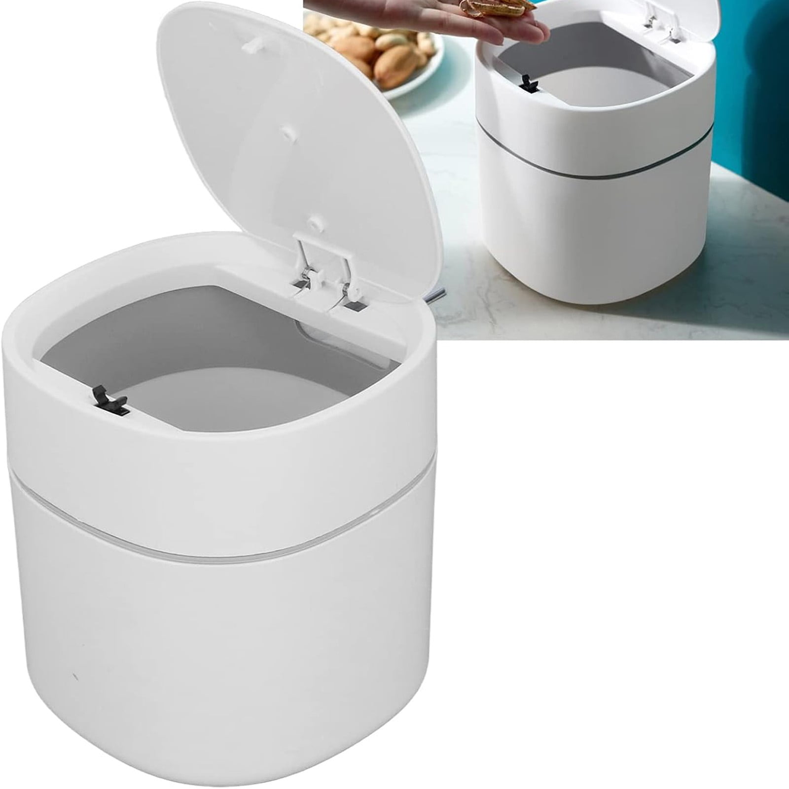 Mini Desk Can with Lid, Stylish Round Small Countertop Garbage Bin for ...