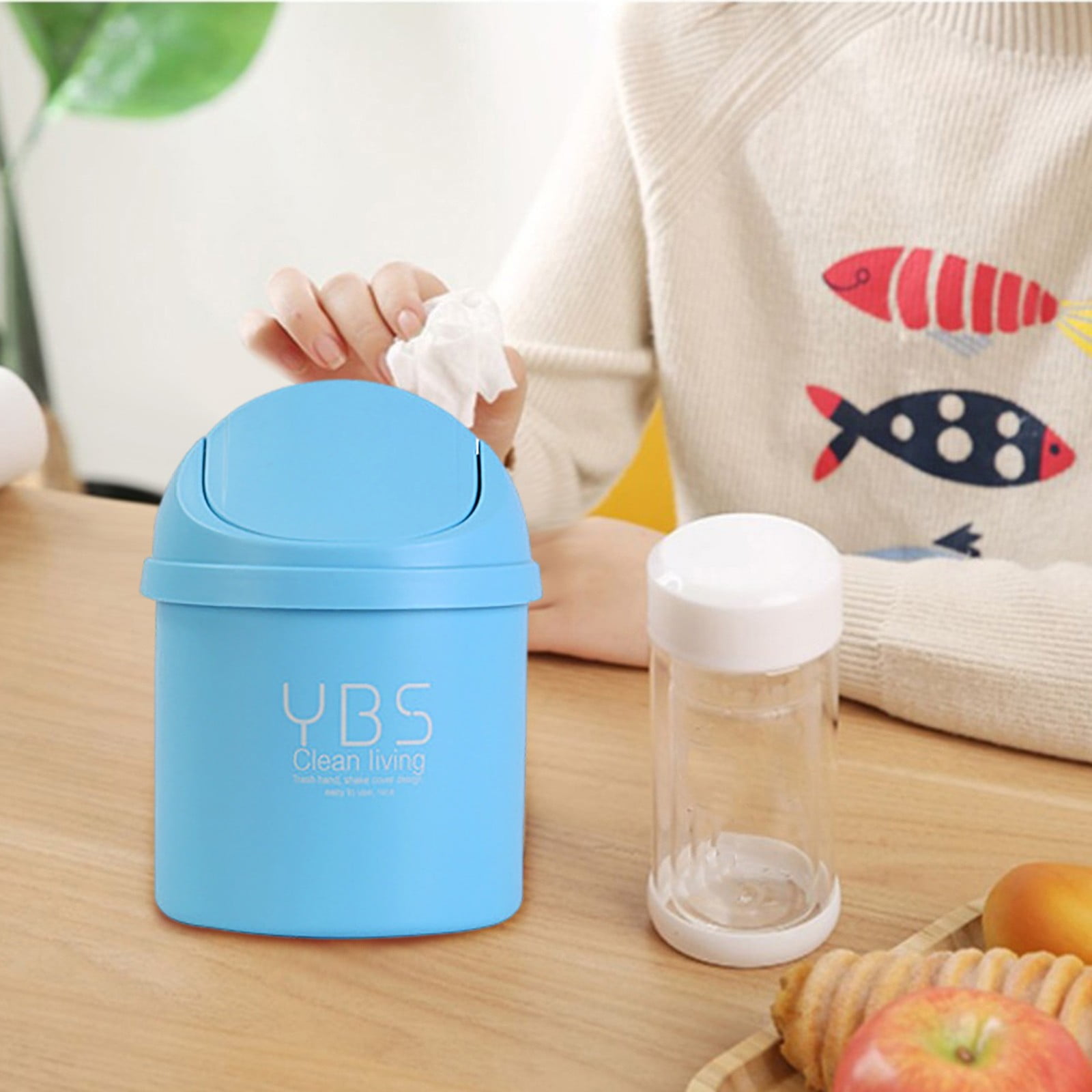 Mini Desk Can with Lid, Tiny Countertop Garbage Bin Small Table Top ...