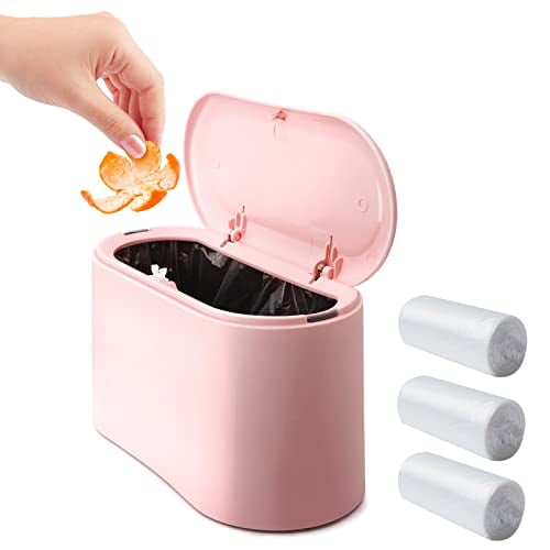 Mini Desk Trash Can with Lid with 90 Pcs Trash Bag, Lint Bin 0.5 Gallon ...
