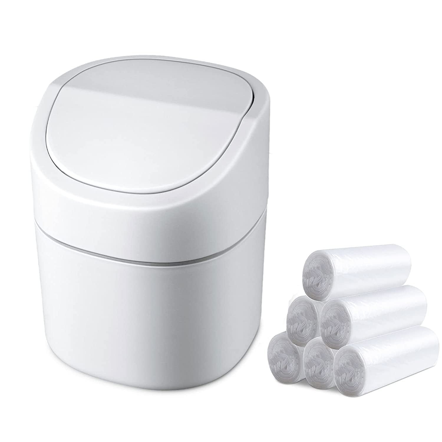 Mini Desk Trash Can with Lid with Trash Bags 180 Pcs Swing-Lid Tiny ...