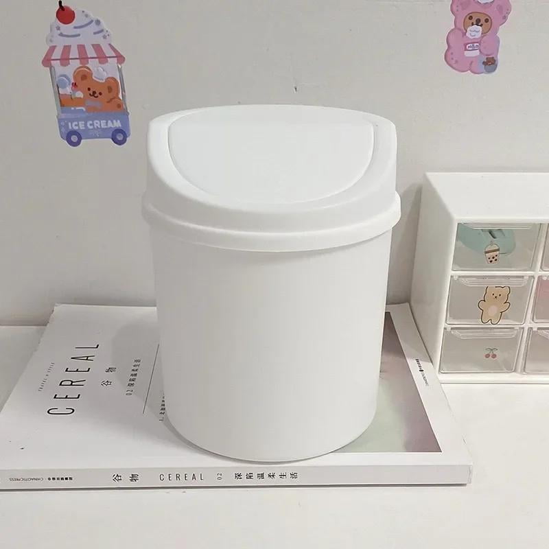 Mini Desktop Bin Small Trash Can Tube with Cover Bedroom Trash Garbage ...