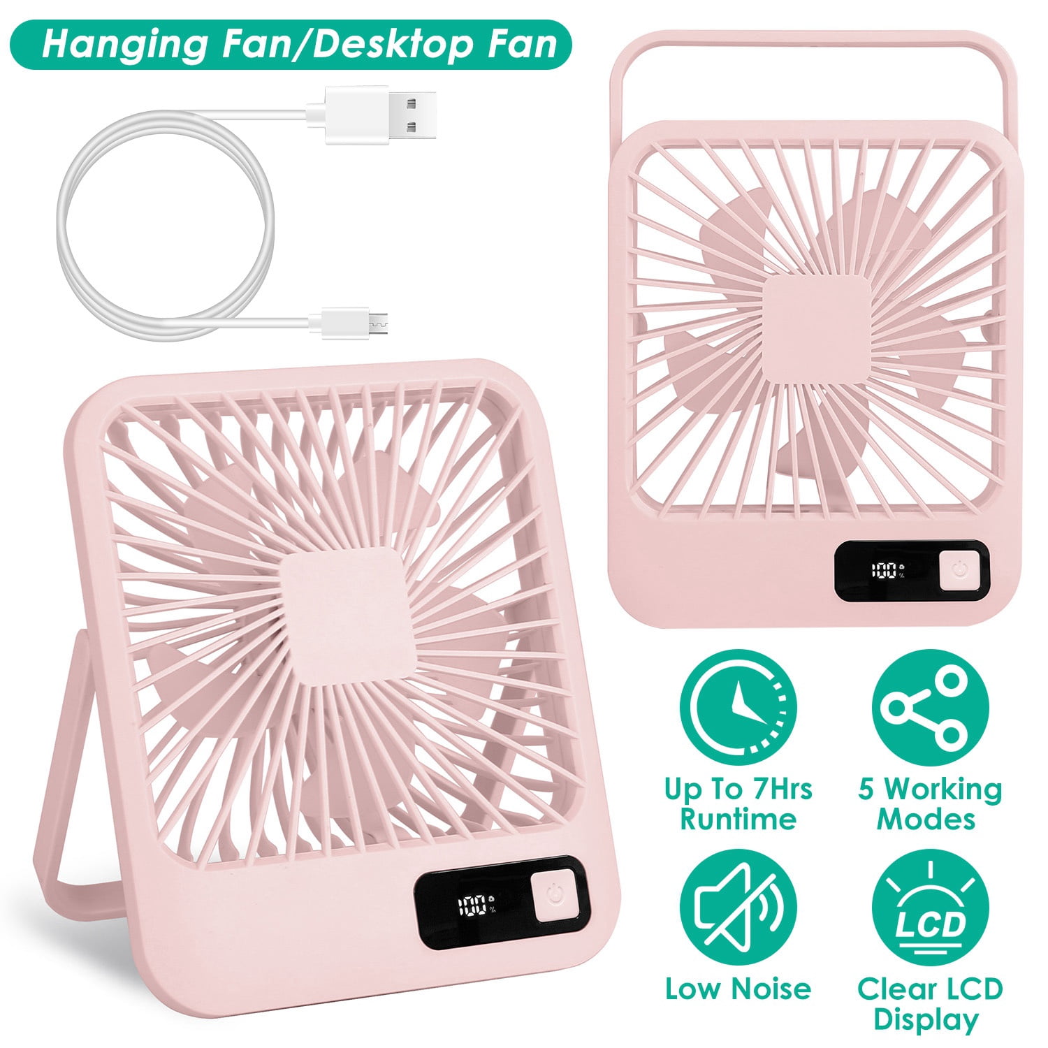 Mini Desktop LCD Display Cooling Fan Rechargeable Battery Powered Speed ...