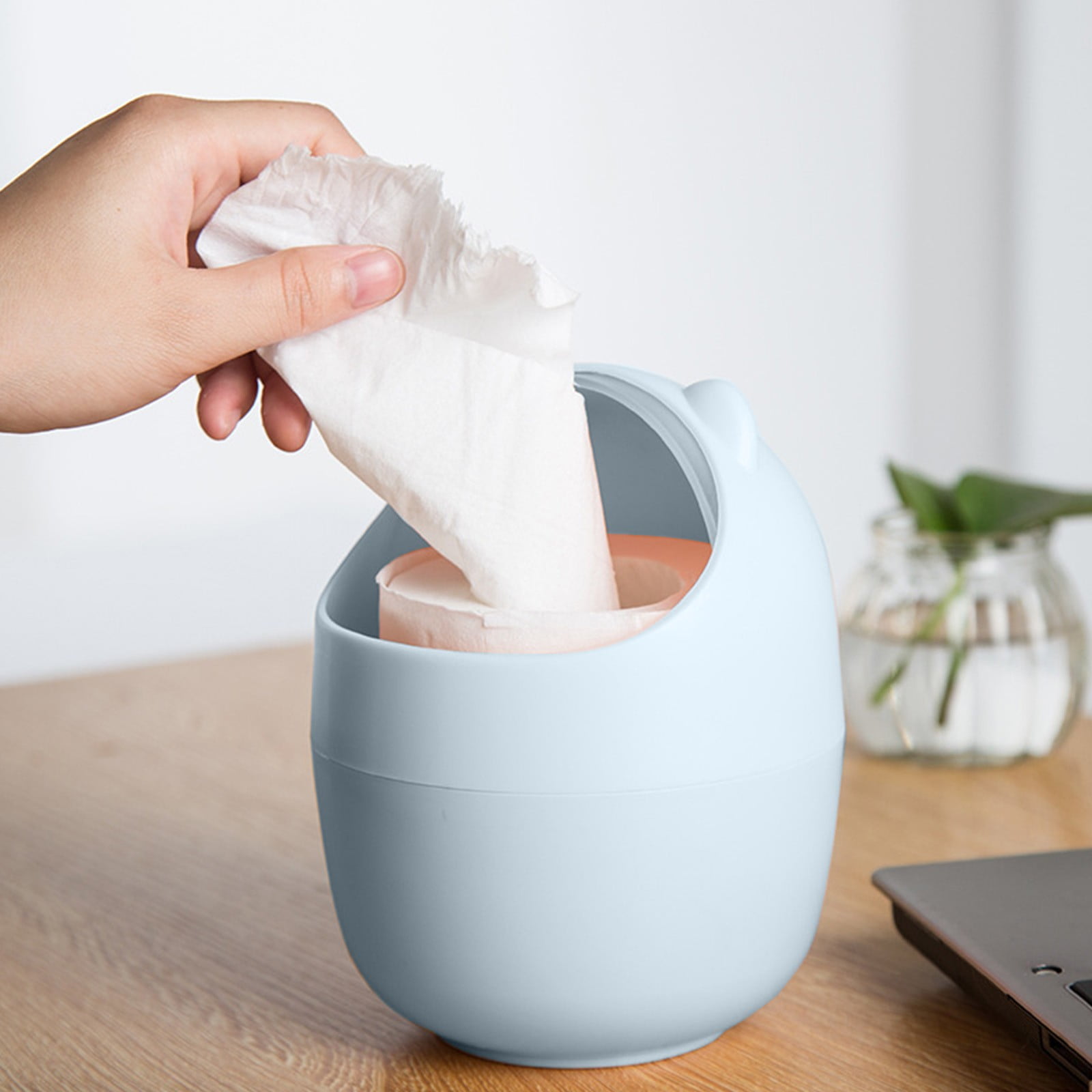 Mini Desktop Trash Bin Plastic Storage Bin Transparent Flip Top ...