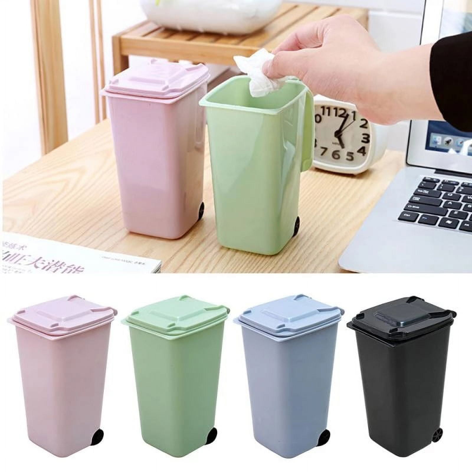 Mini Desktop Trash Can Plastic Waste Bins With Lid Household Clean ...