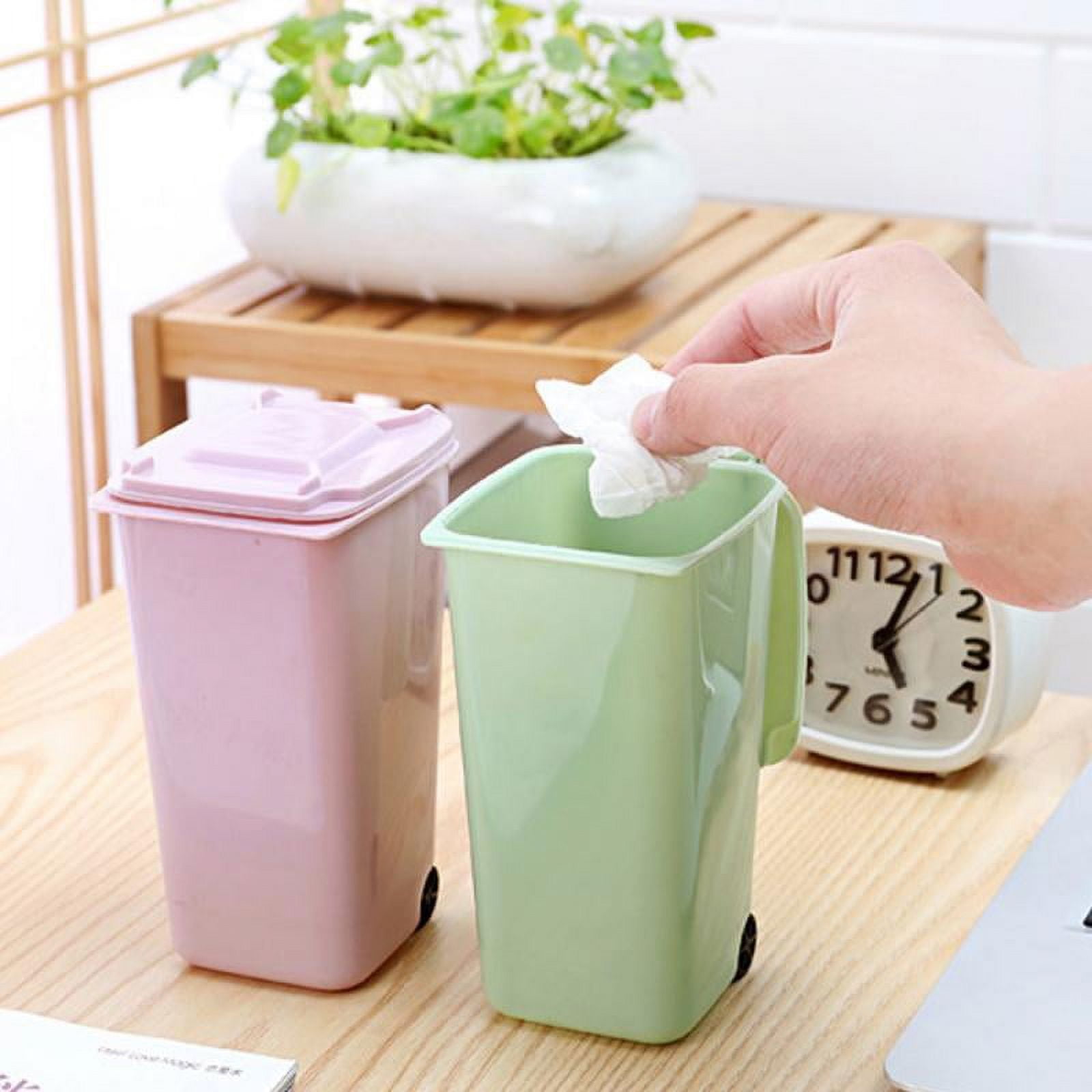 Mini Desktop Trash Can Plastic Waste Bins With Lid Household Clean ...