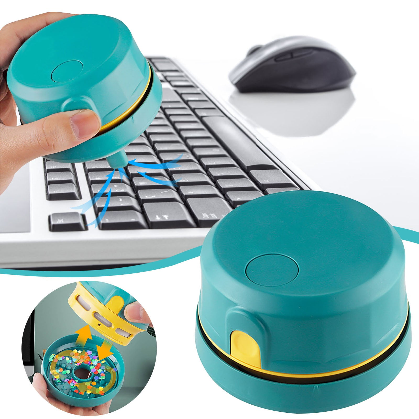 Mini Desktop Vacuum Cleaner with 360° Suction, 2-Speed 10,000 RPM, USB Rechargeable, Cordless ...