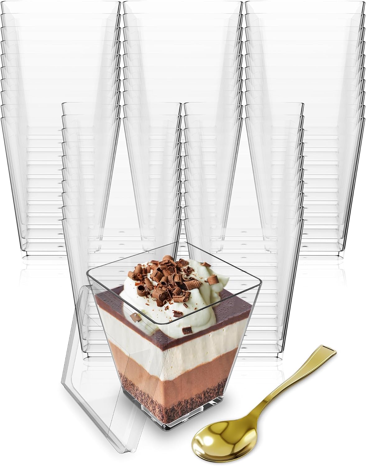 Mini Dessert Cups with Lids and Spoons (100 PACK) (Gold Spoons) - 5 oz ...