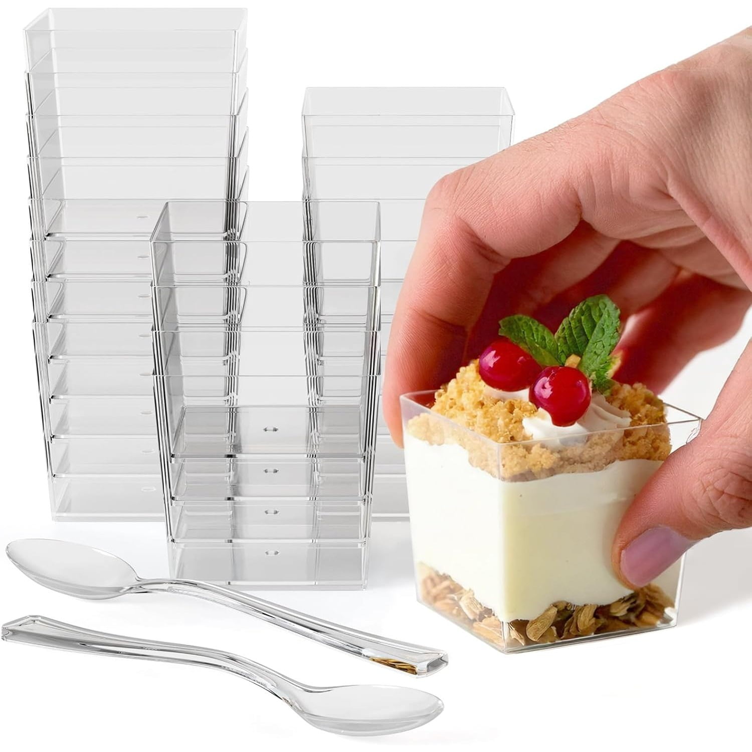 Mini Dessert Cups with Spoons 1000 Pcs - 3.6 Oz Square Dessert Cups ...