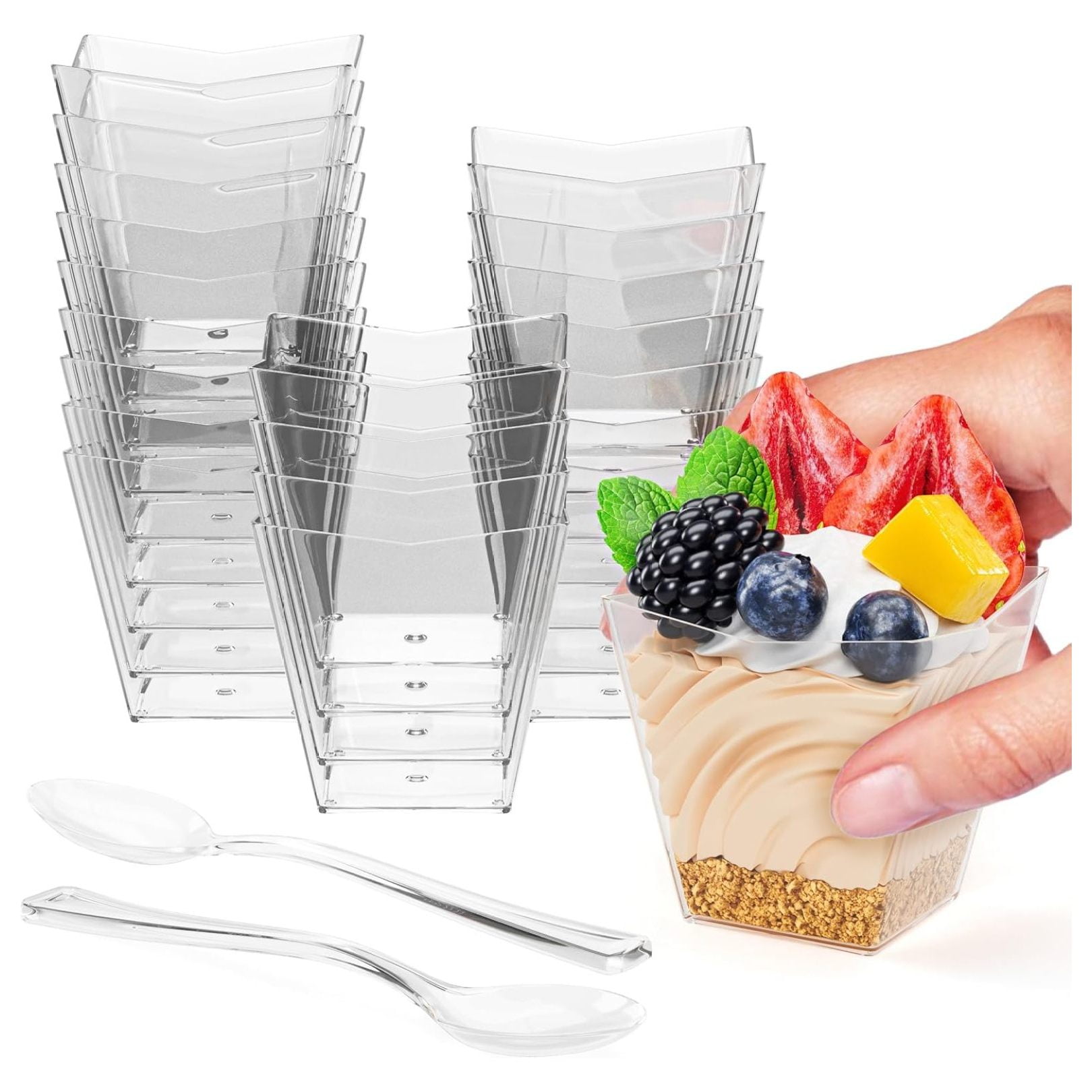 Mini Dessert Cups With Spoons 196 Pcs - 2 Oz Angled Square Clear ...