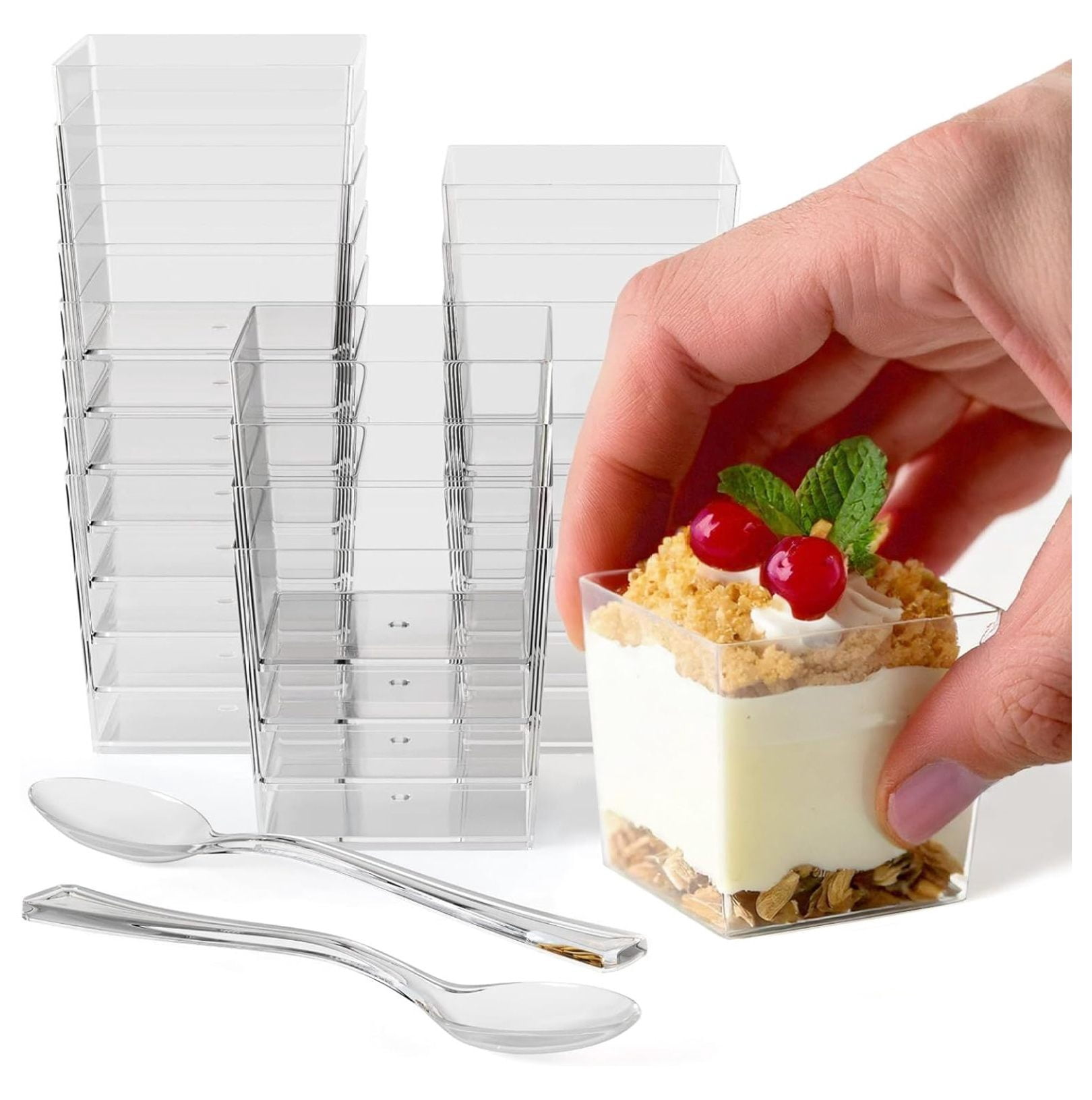 Mini Dessert Cups With Spoons 200 Pcs - 3.6 Oz Square Plastic Dessert ...