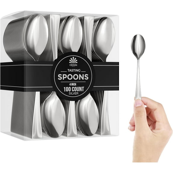 Mini Dessert Spoons - Bulk Pack of 100 Mini Silver Disposable Spoons ...