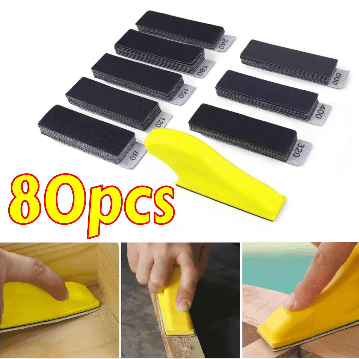 Mini Detail Sander Kit - 80 PCS Wet Dry Sandpaper with Micro Finger ...