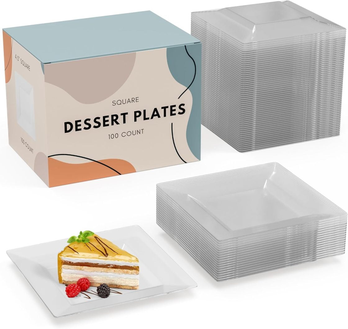 Mini Disposable Appetizer Plates - 100 Pack 4.5 In. x 4.5 In. Crystal ...