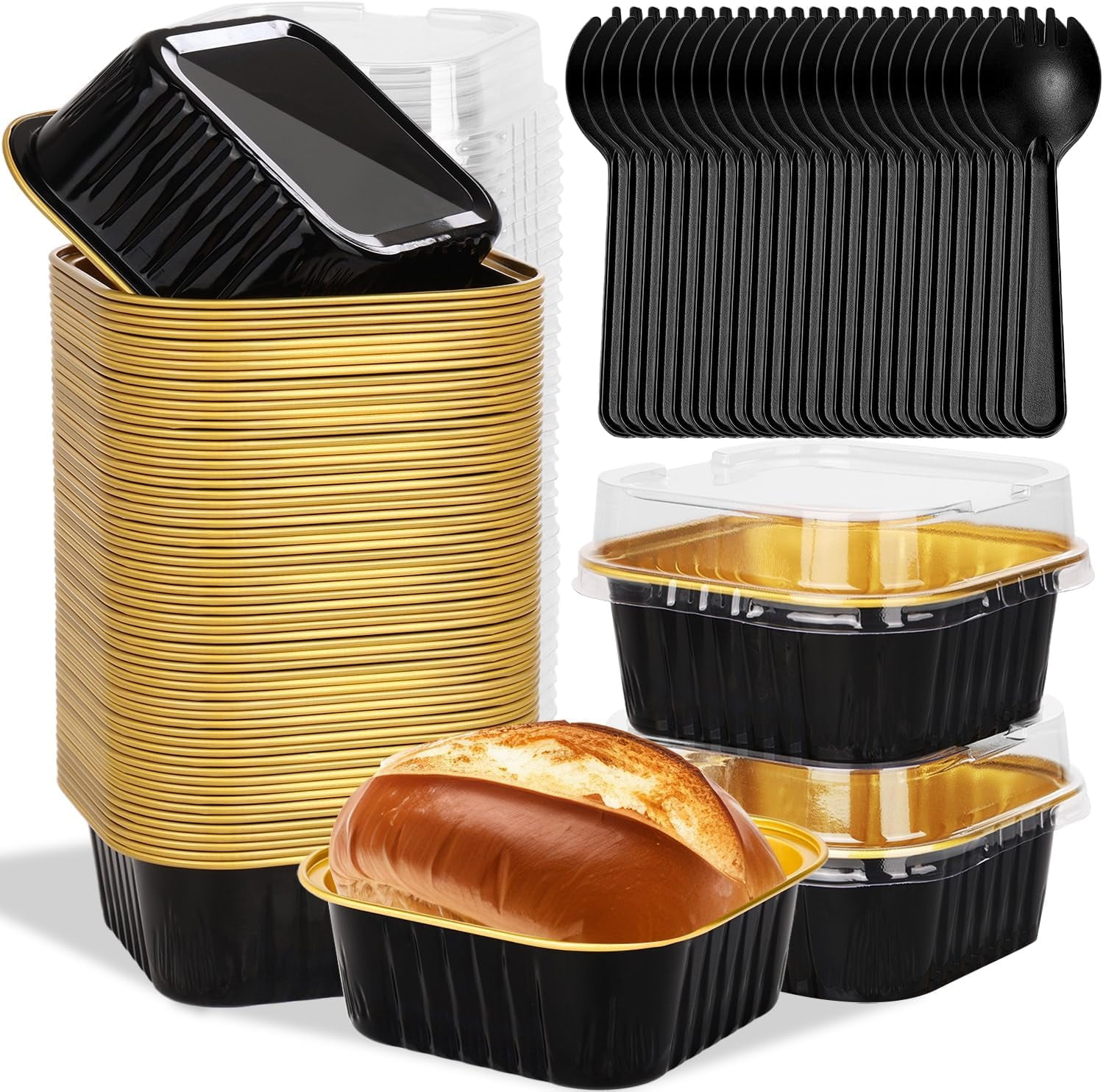 Mini Disposable Cake Pans with Lids, Aluminum Foil Square Baking Cups ...