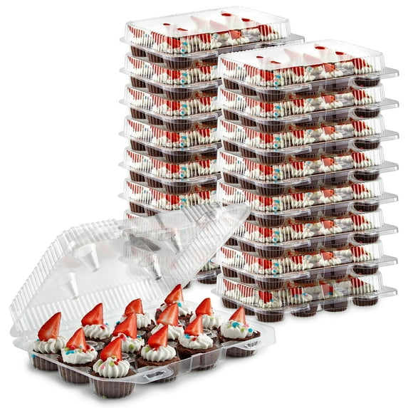 Mini Disposable Plastic Cupcake Containers 240 Pack) 12 - Count Tray ...