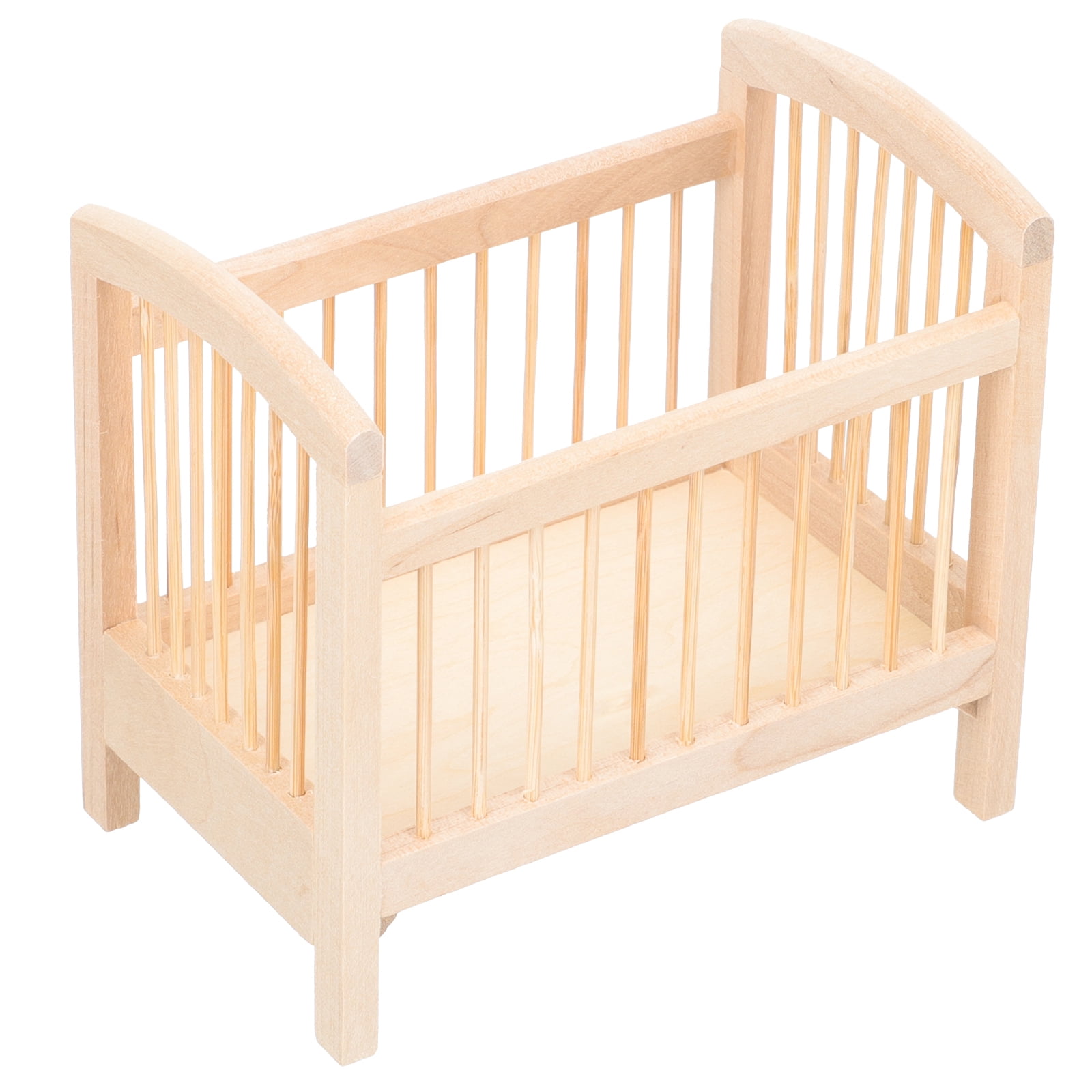 Mini Doll Crib Miniature Wood Crib Figurine Kids Toy Girls Pretend Play ...