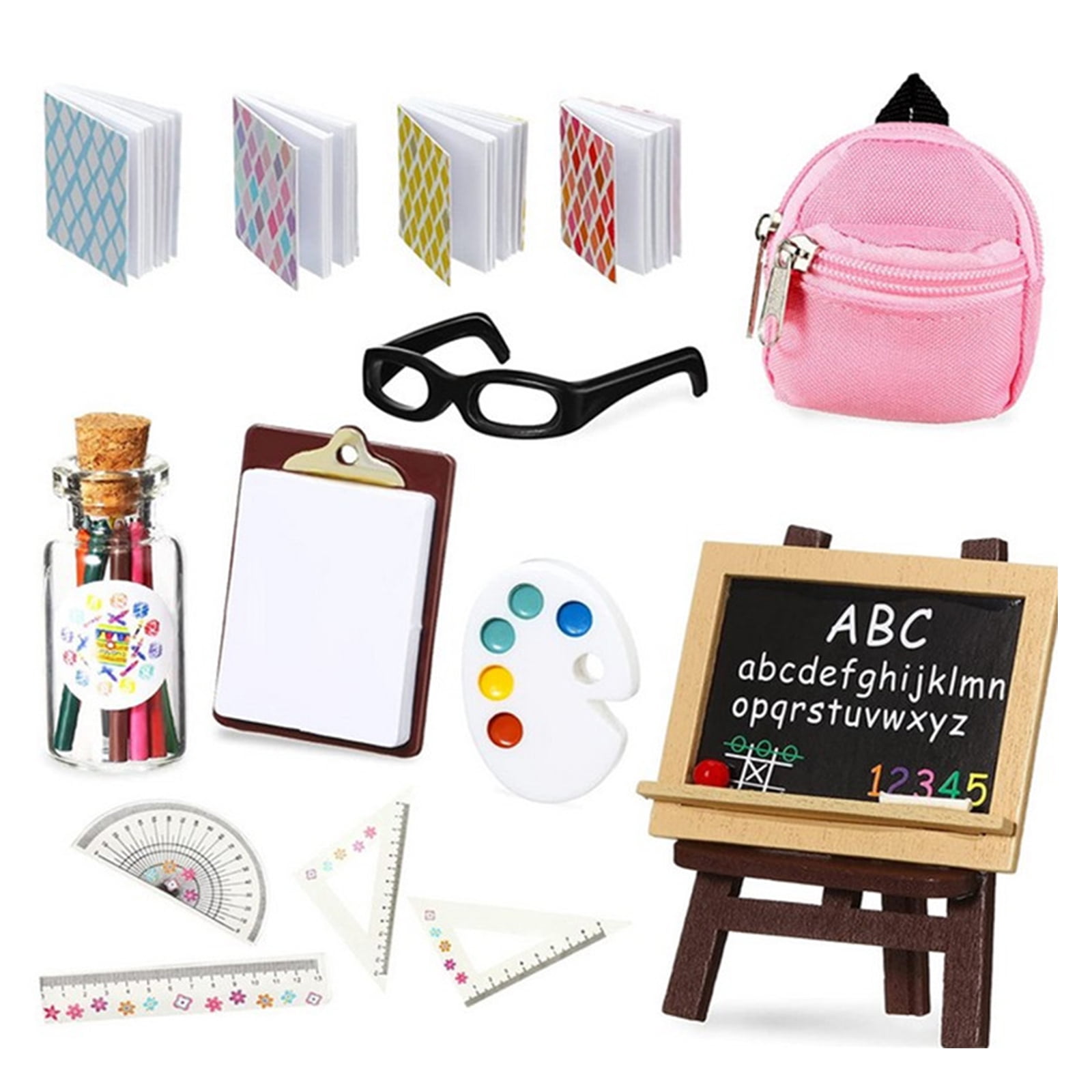 Mini Doll School Supplies Includes Backpack Glasses Blackboard ...