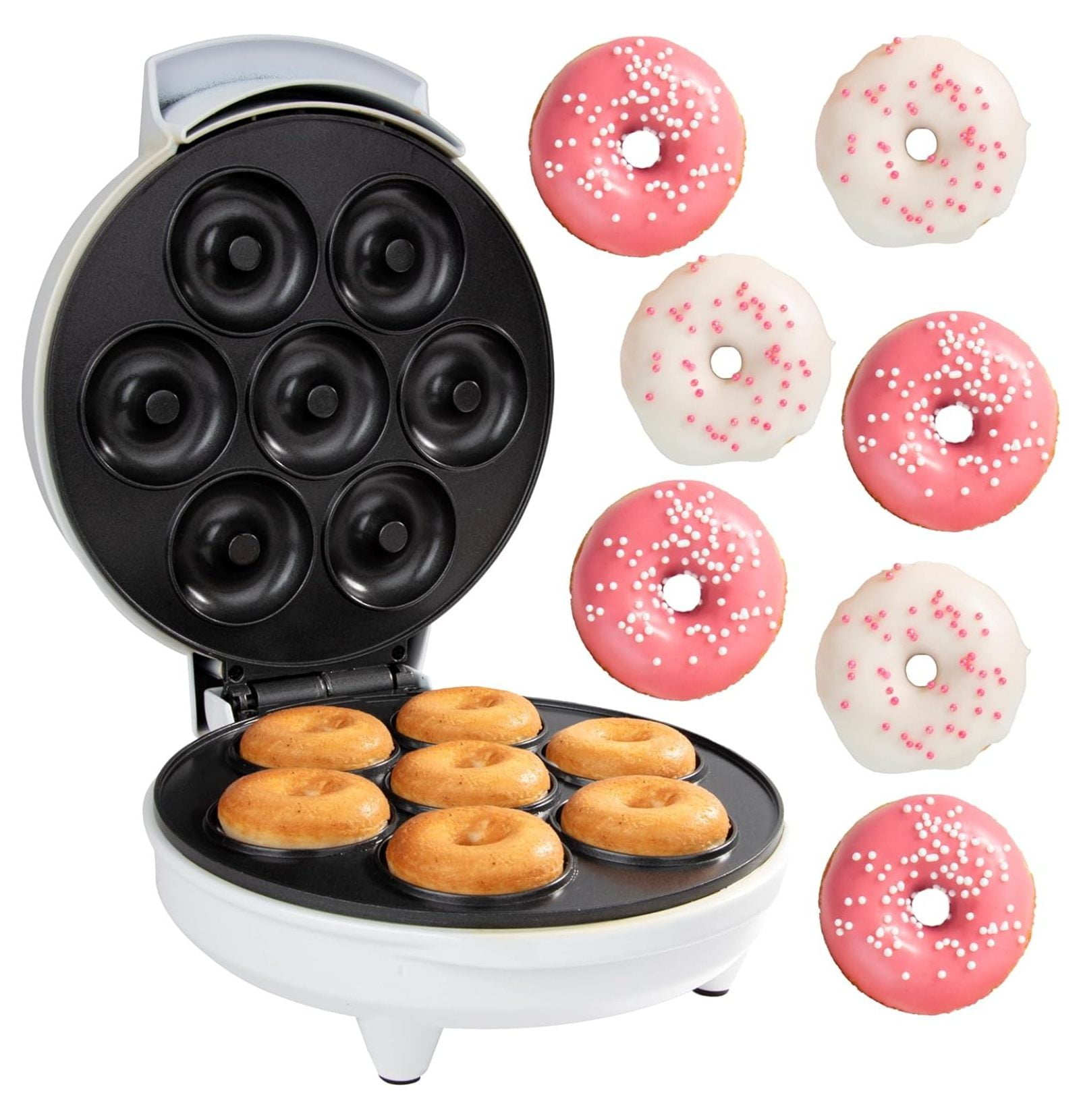 Mini Donut Maker- Electric Non-Stick Surface Makes 7 Small Doughnuts ...