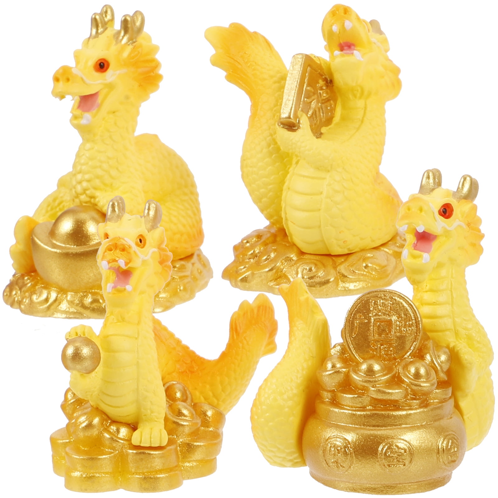 TOYMYTOY Chinese New Year Dragon Figurine Resin Golden 4Pcs - Walmart.com