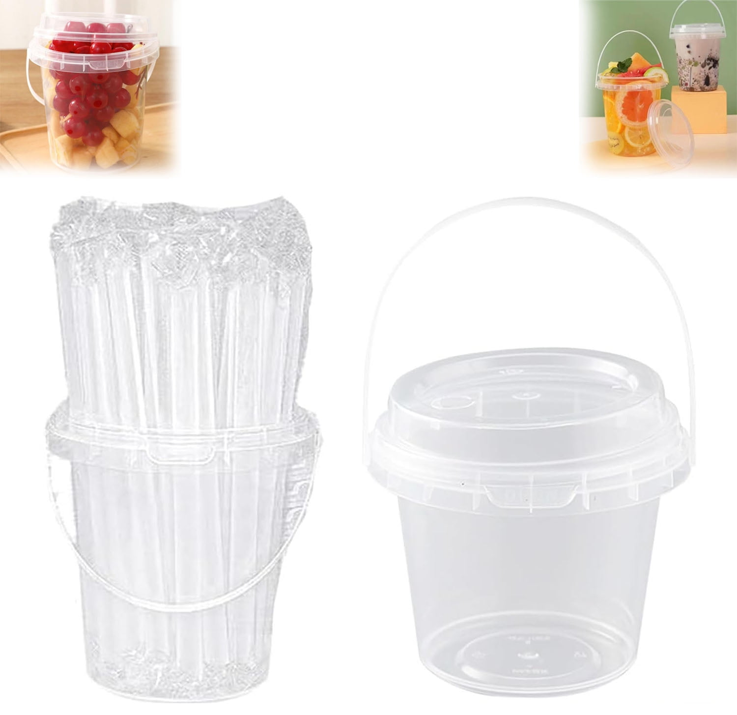 Mini Drink Buckets with Lids and Straws, Plastic Drink Buckets with ...