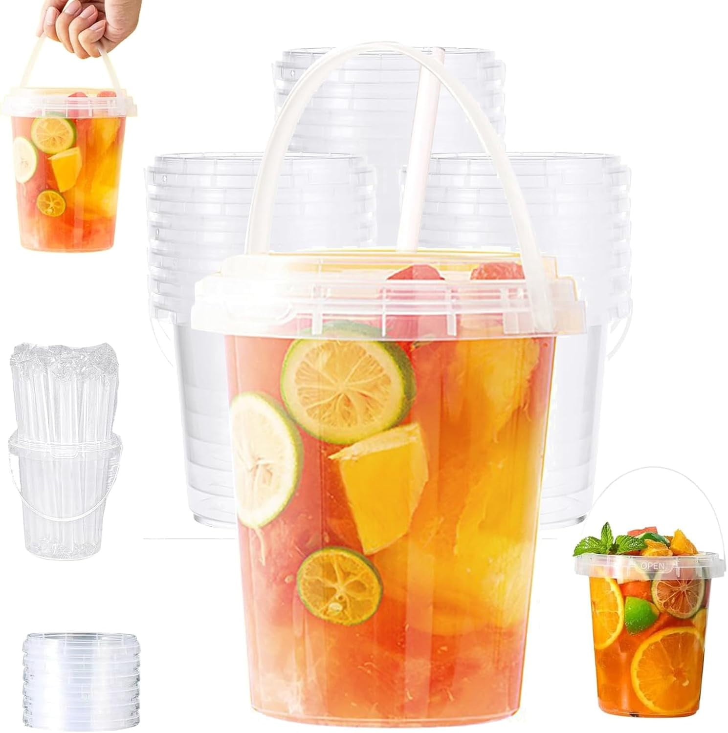 Mini Drink Buckets with Lids and Straws, Plastic Drink Buckets with ...