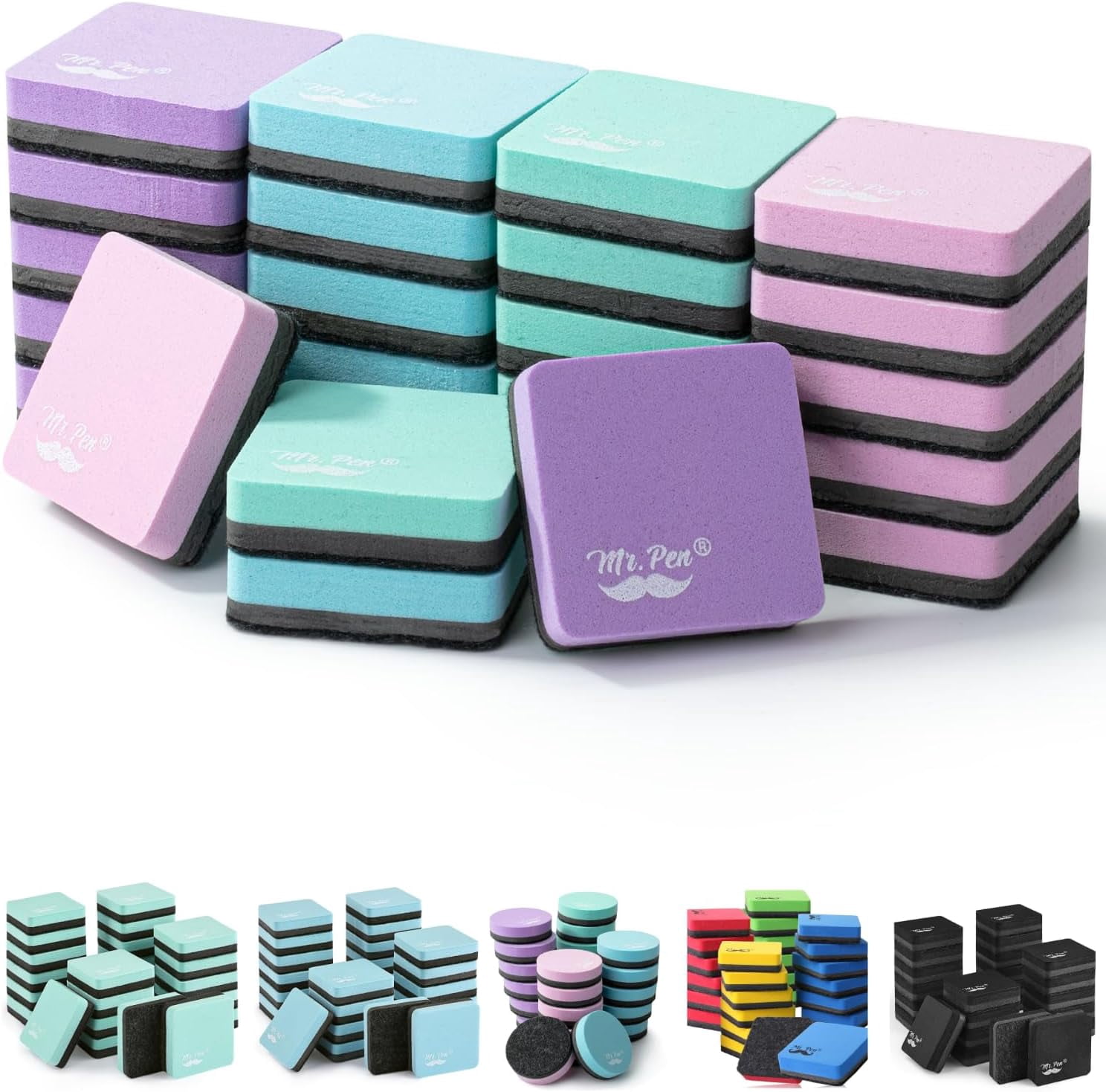 Mini Dry Erase Eraser, 24 Pack, Pastel Colors, Magnetic, Square ...
