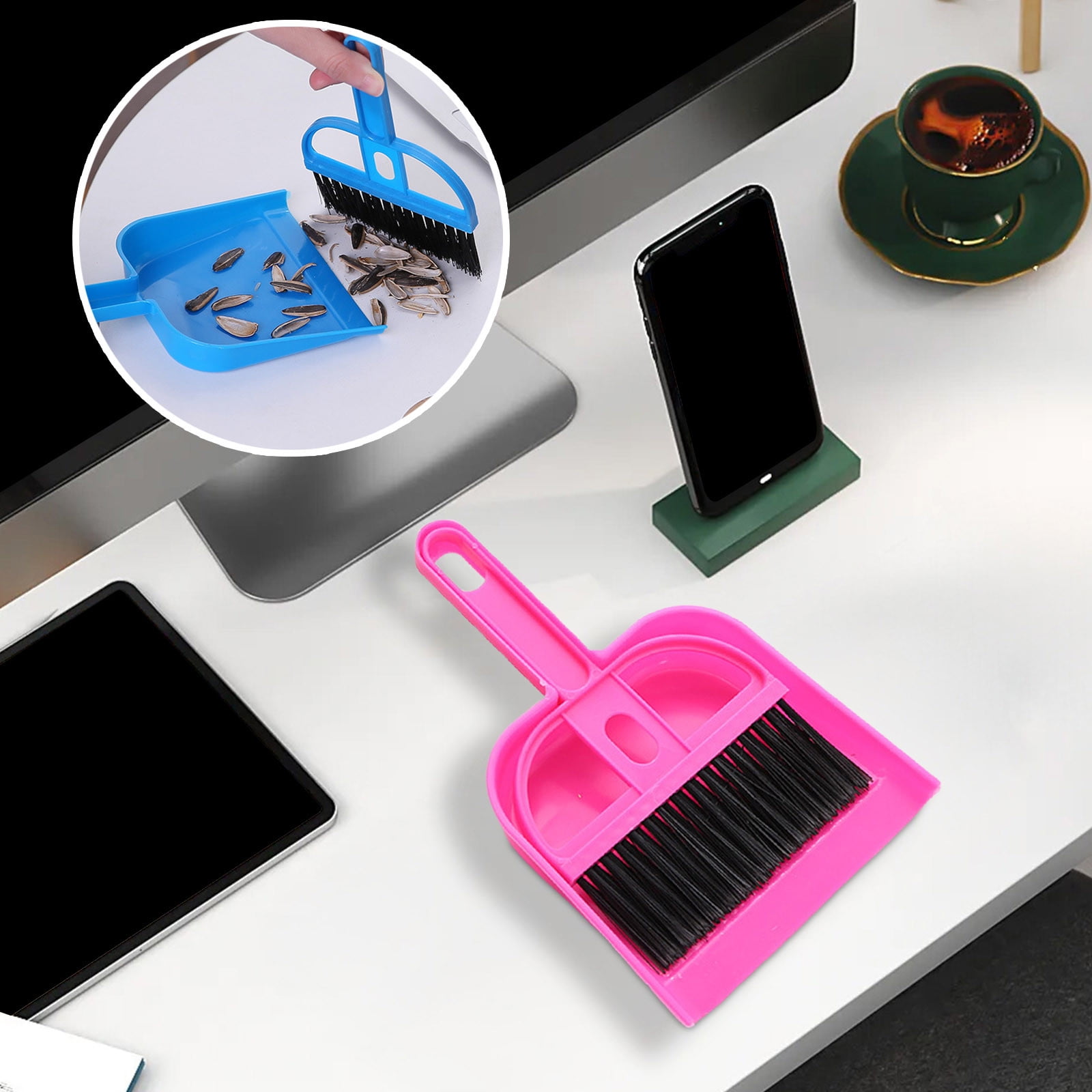 Mini Dustpan and Brush Set - Plastic Desktop Sweeper for Crumbs ...