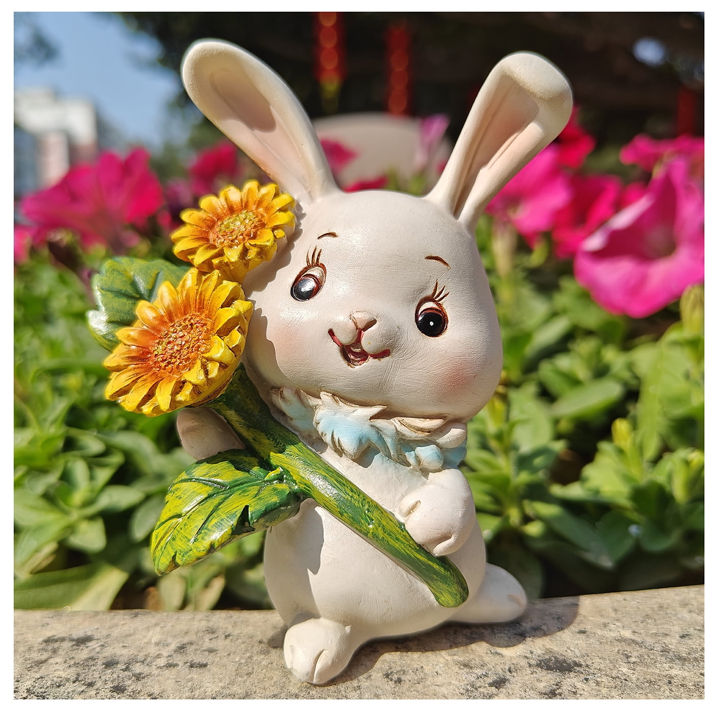 Mini Easter Sunflower Bunny Figurine - Adorable Resin Spring Rabbit ...