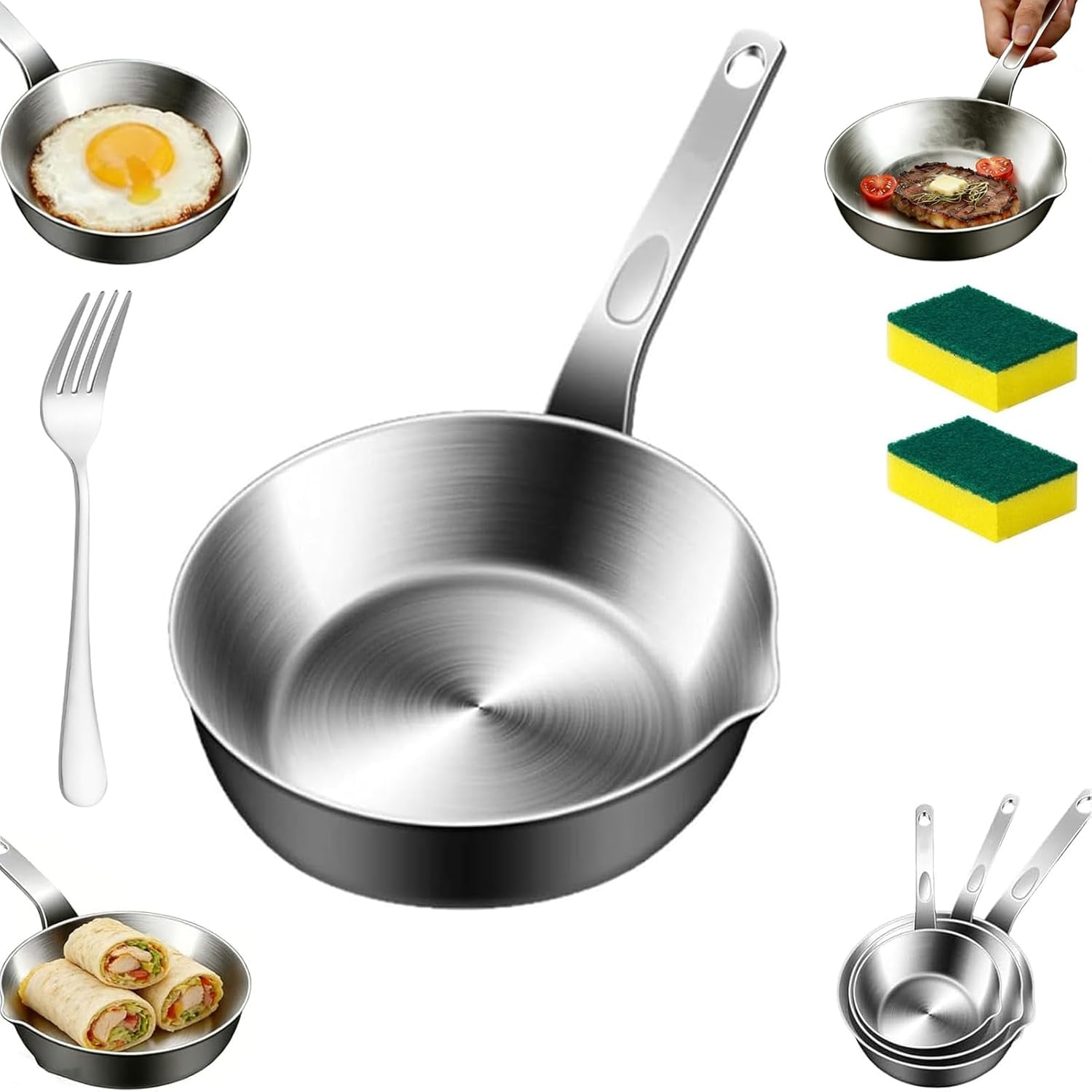 Mini Egg Pan 316 Stainless Steel, 5.2-6.9 Inch Small Frying Skillet ...
