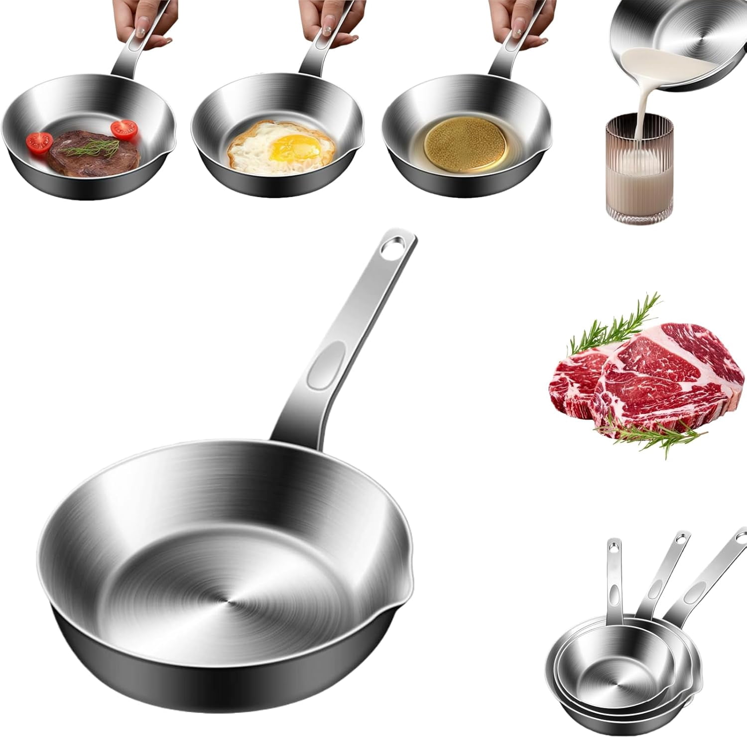 Mini Egg Pan 316 Stainless Steel with Spout for Frying Eggs and Melting ...