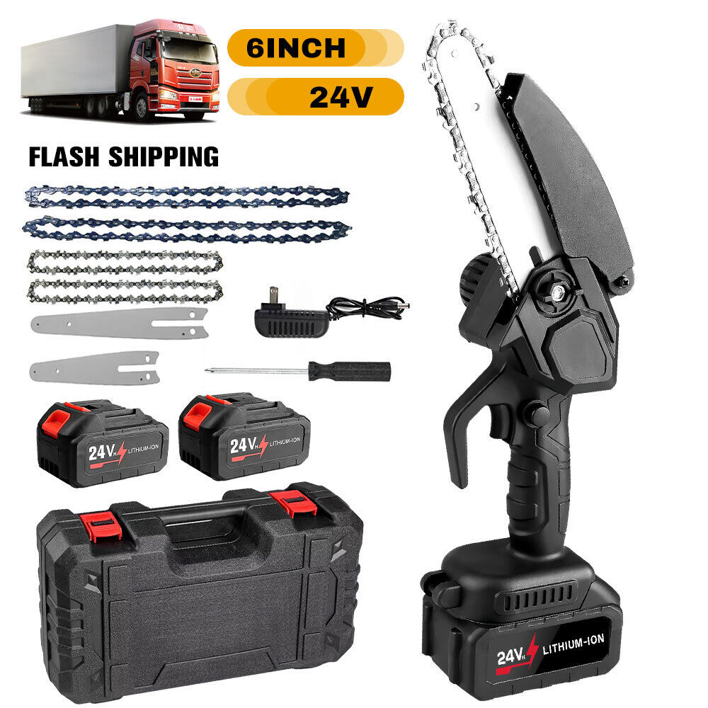 Mini Electric Chainsaw 4"/6" Cordless Wood Cutter with 2 Batteries & 4 ...