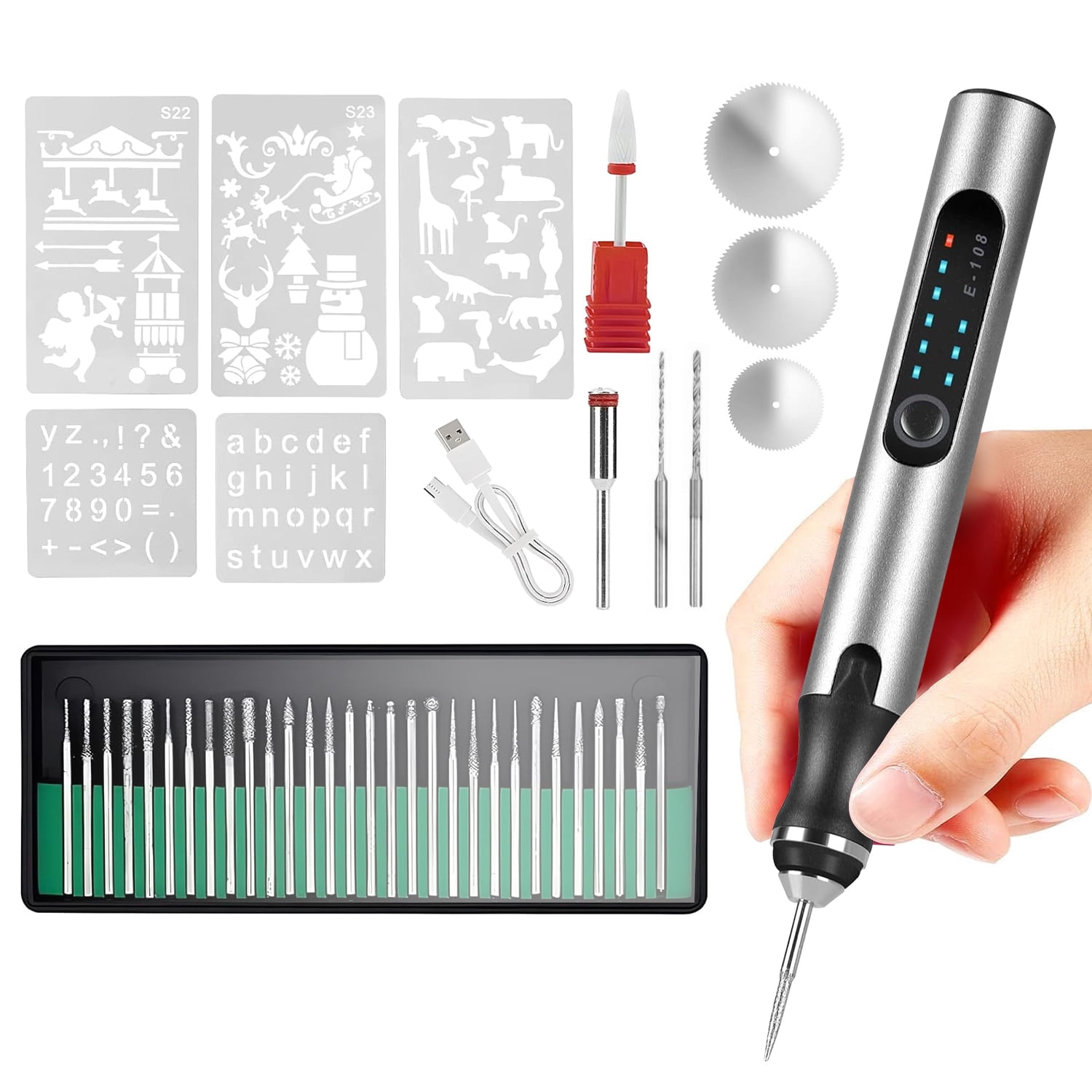 Mini Electric Engraver TeqHome Rechargeable Engraving Pen with 33Pcs ...