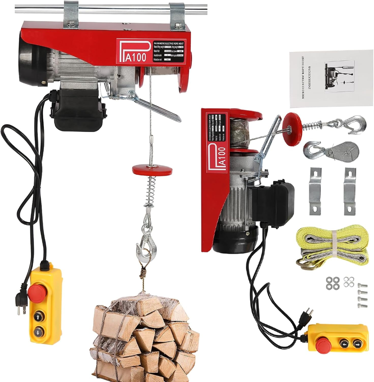 Mini Electric Hoist with Emergency Stop, 220lb Capacity, 480W 110V ...