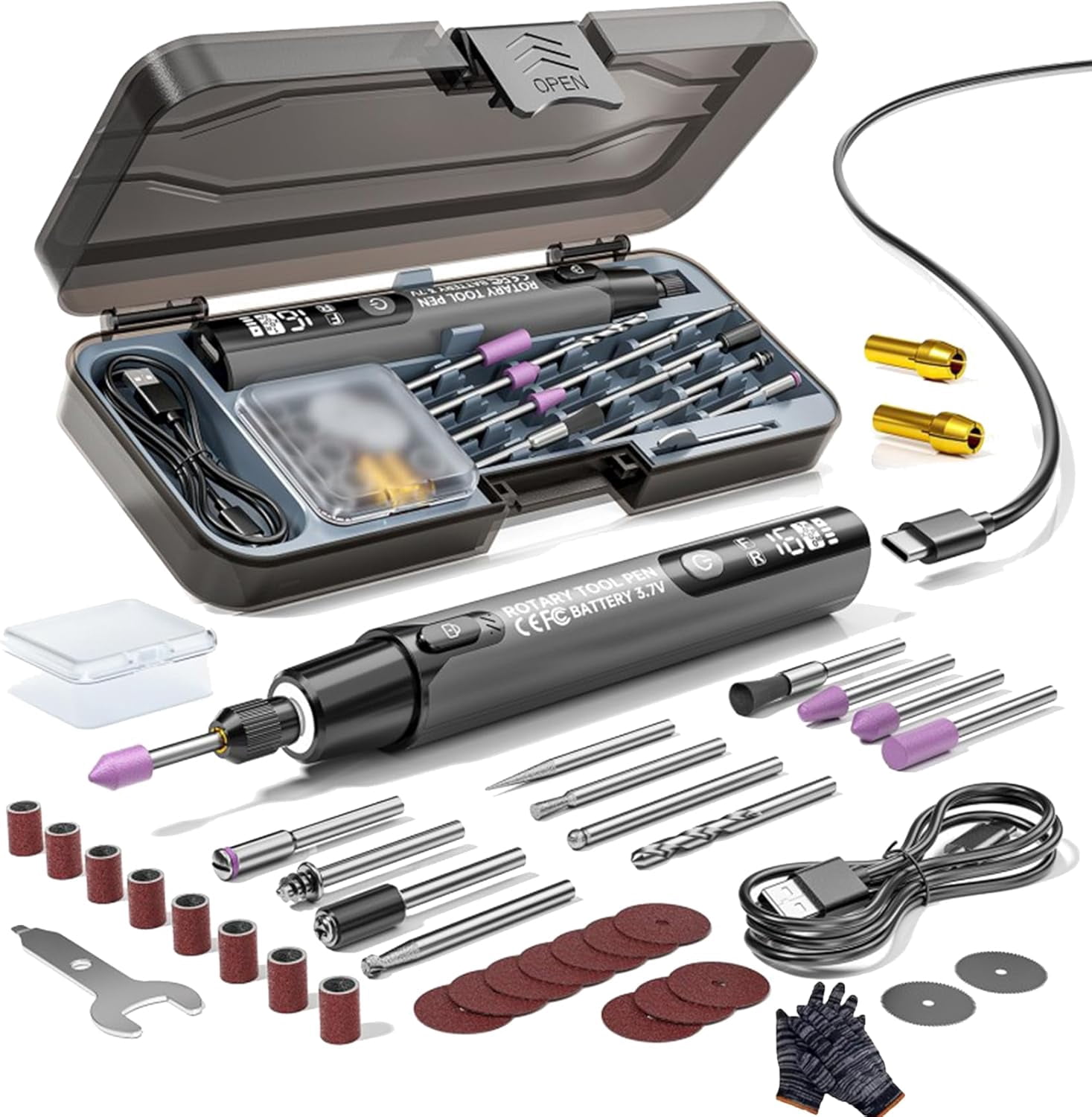 Mini Electric Rotary Tool Set with LED Light & Digital Display, 6 ...