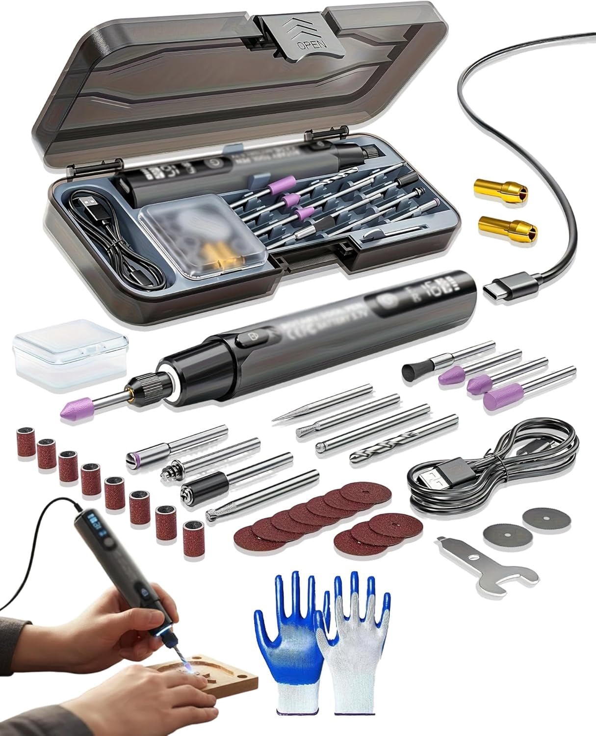 Mini Electric Rotary Tool Set with LED Light & Digital Display ...