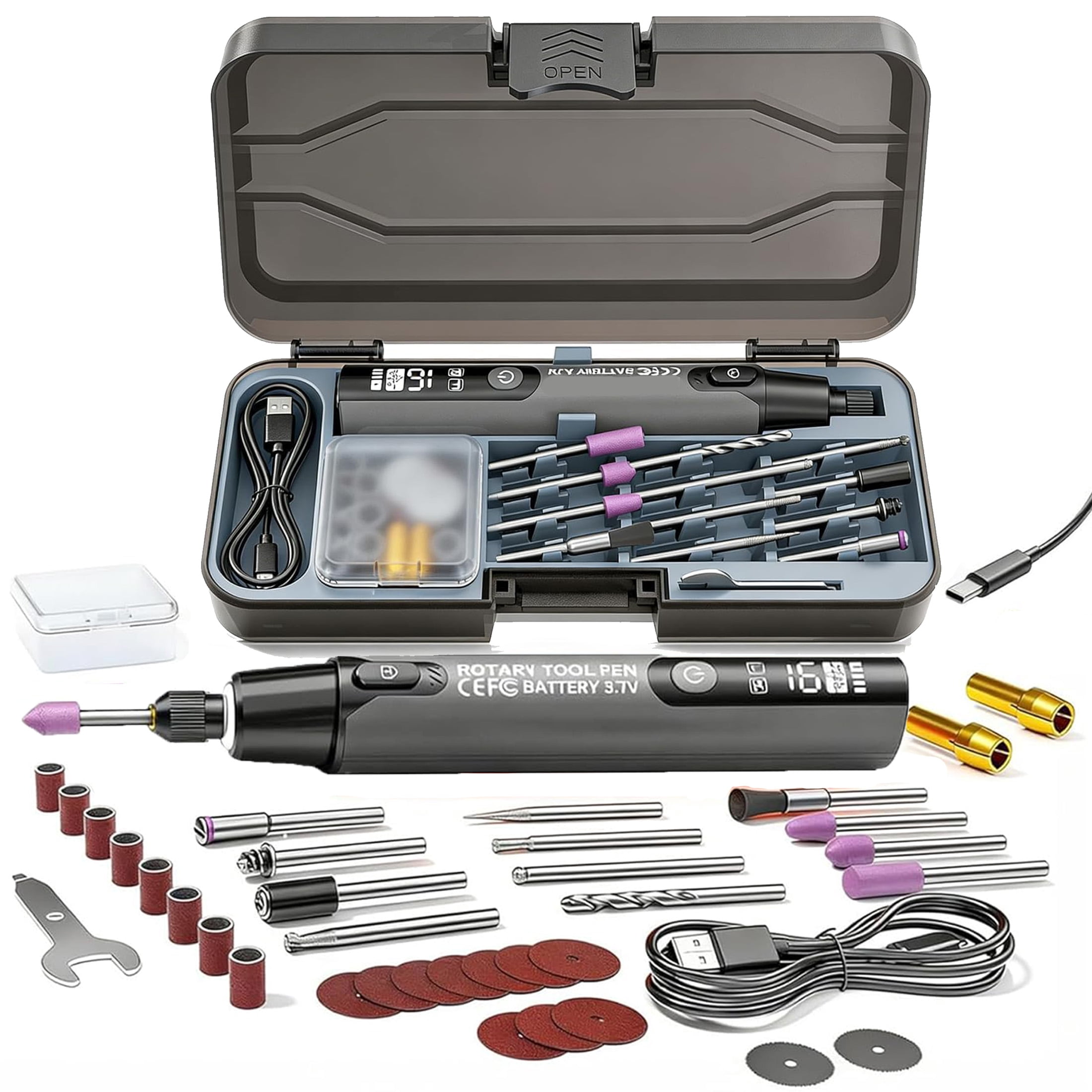 Mini Electric Rotary Tool Set with LED Light & Digital Display – 6 ...