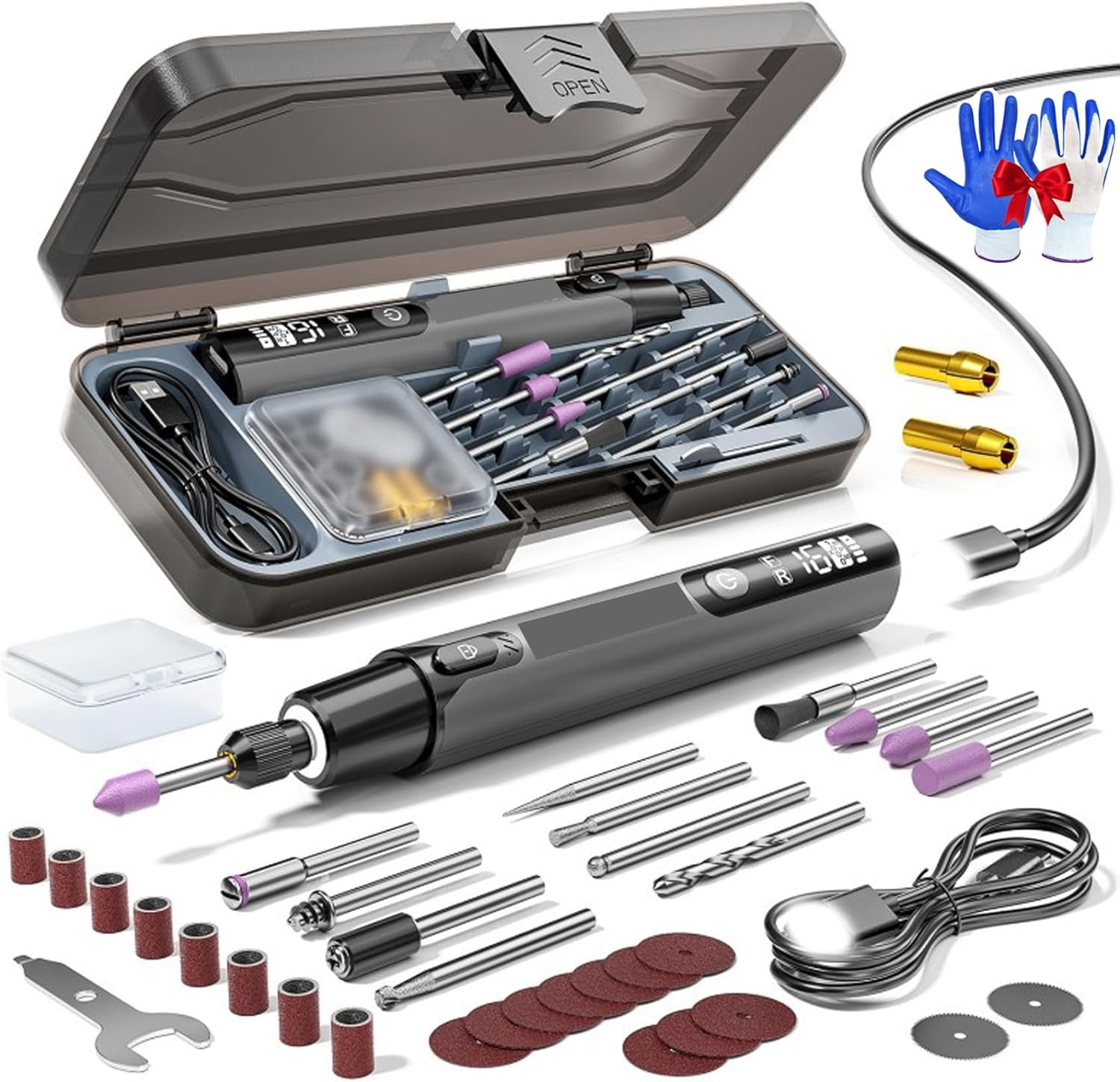 Mini Electric Rotary Tool Set with Led Light & Digital Display, 6-Speed ...