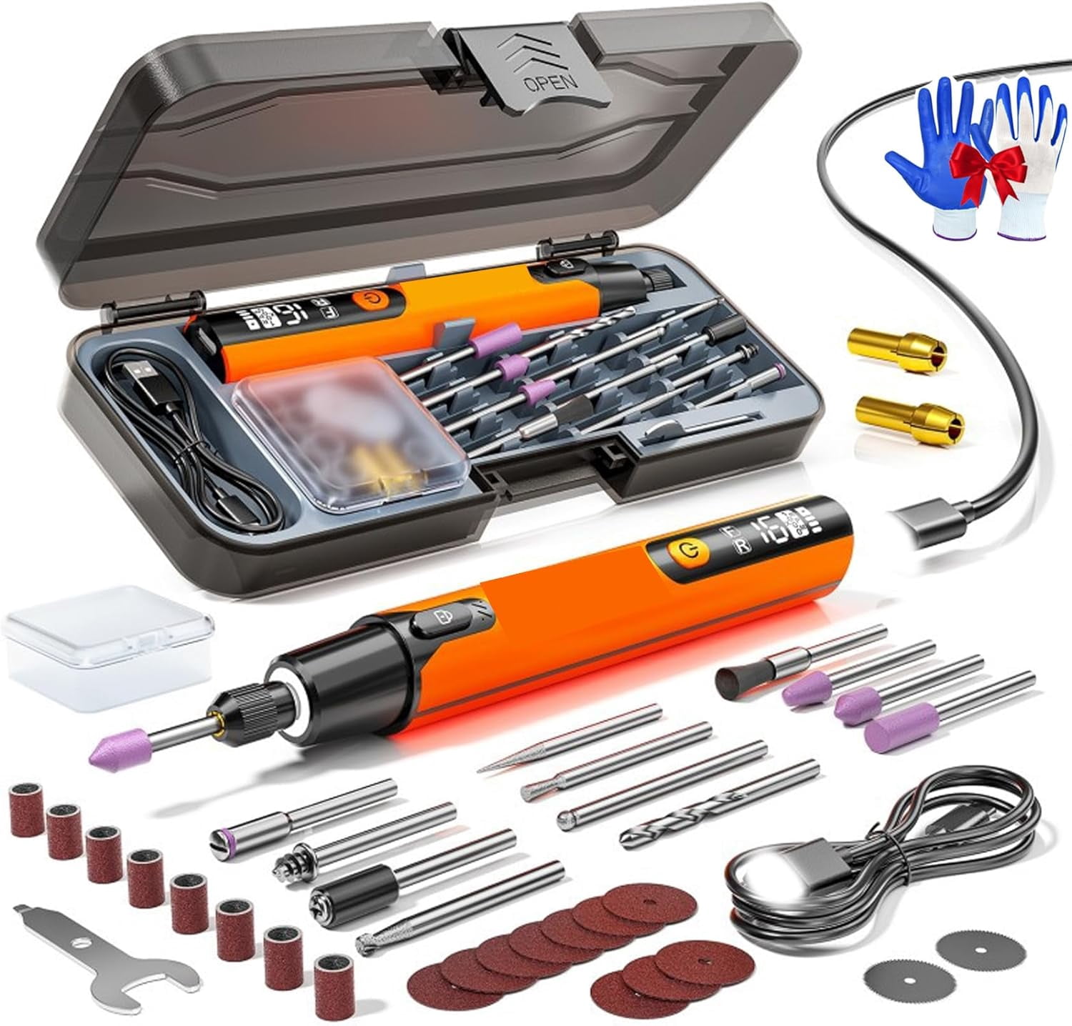 Mini Electric Rotary Tool Set with Led Light & Digital Display, 6-Speed ...