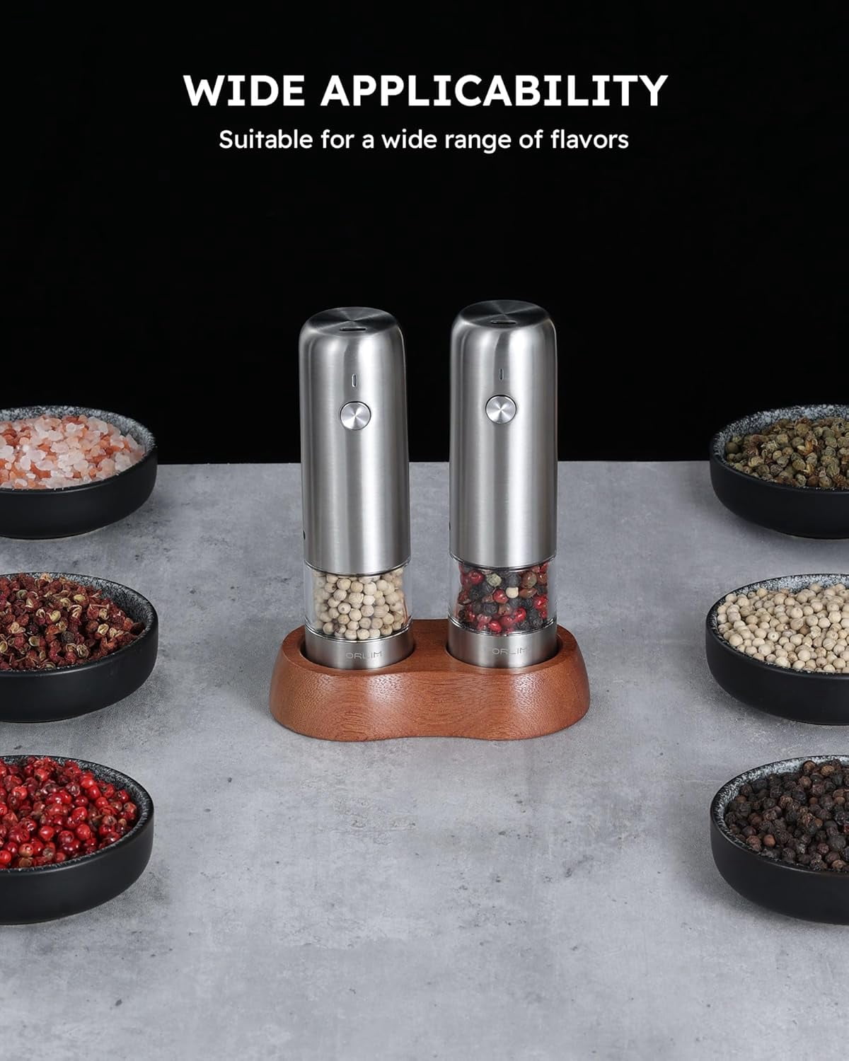 Mini Electric Salt and Pepper Grinder Set with Wood Base, USB ...